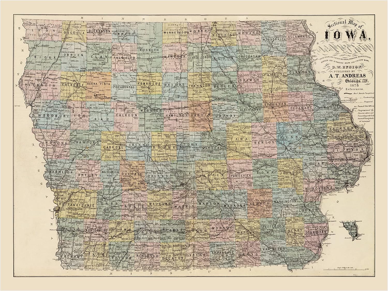Amazon.com - Iowa Map 1875 - Museum Quality Vintage Iowa Art Wall Decor ...
