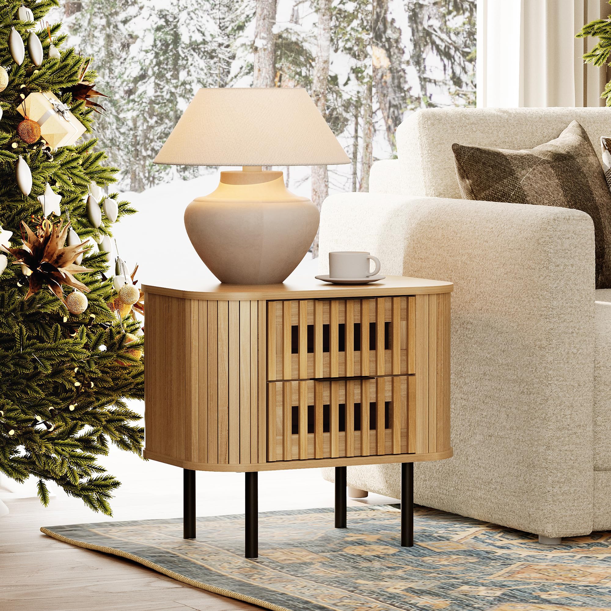 Amazon.com: WAMPAT Fluted Nightstand with 2 Drawers,Wood End Table ...