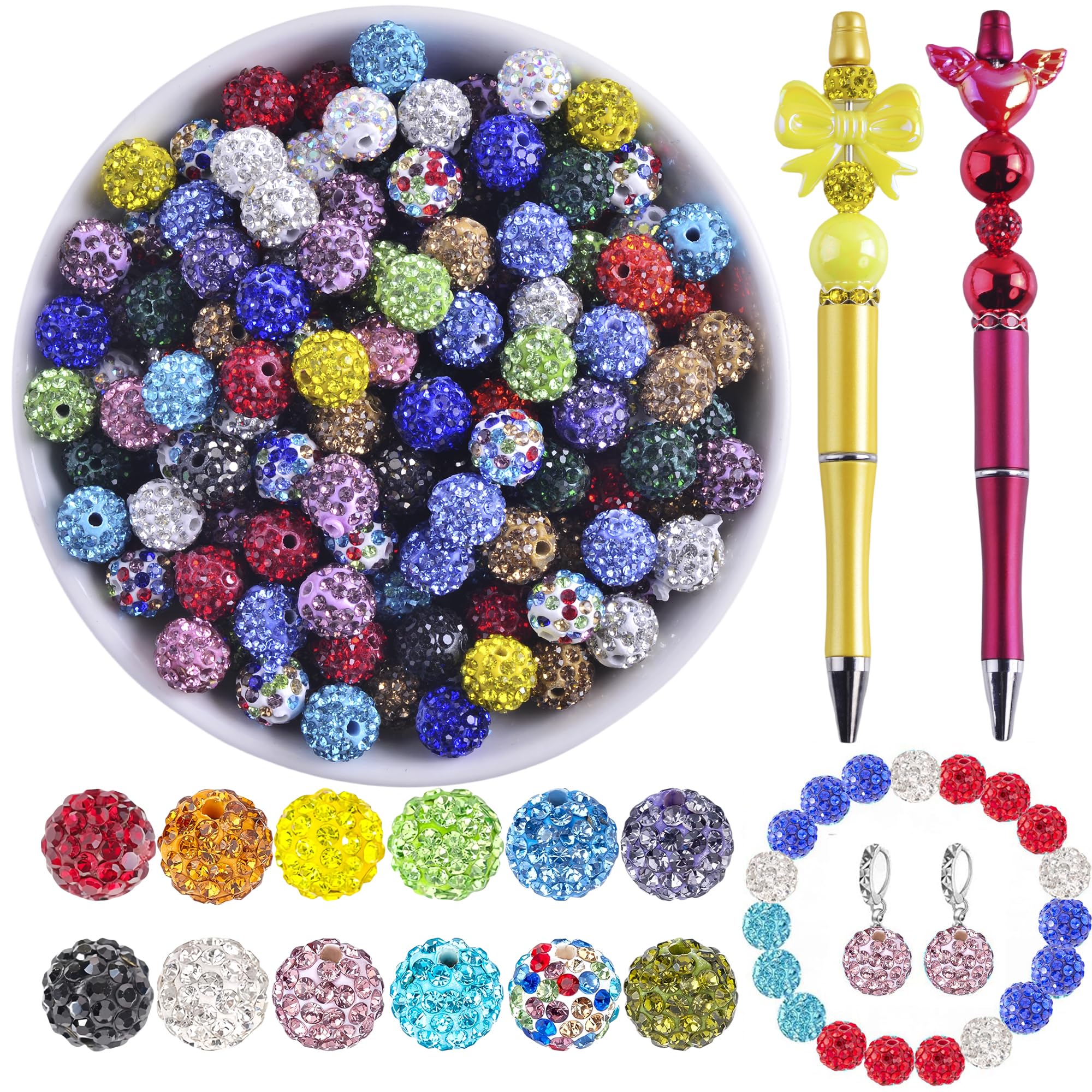 Amazon.com: Rhinestone Beads for Jewelry Making 200pcs Mix 10mm ...