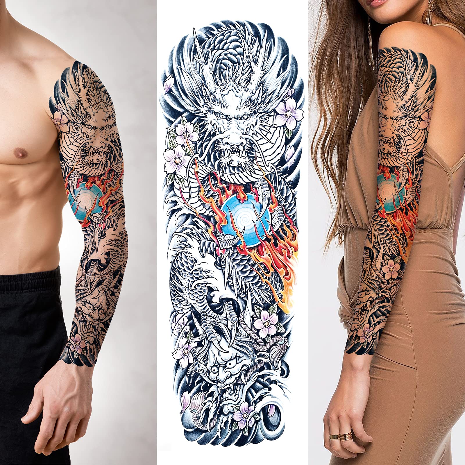 Buy 2 Sheets Full Arm Temporary Tattoos -Waterproof Fake Tattoos With ...