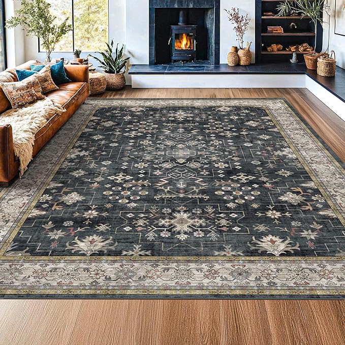 Amazon.com: Hazo Haus Black Farmhouse Washable 8x10 Rugs for Living ...
