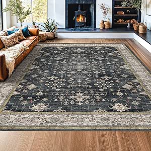 Amazon.com: Hazo Haus Black Farmhouse Washable 8x10 Rugs for Living ...