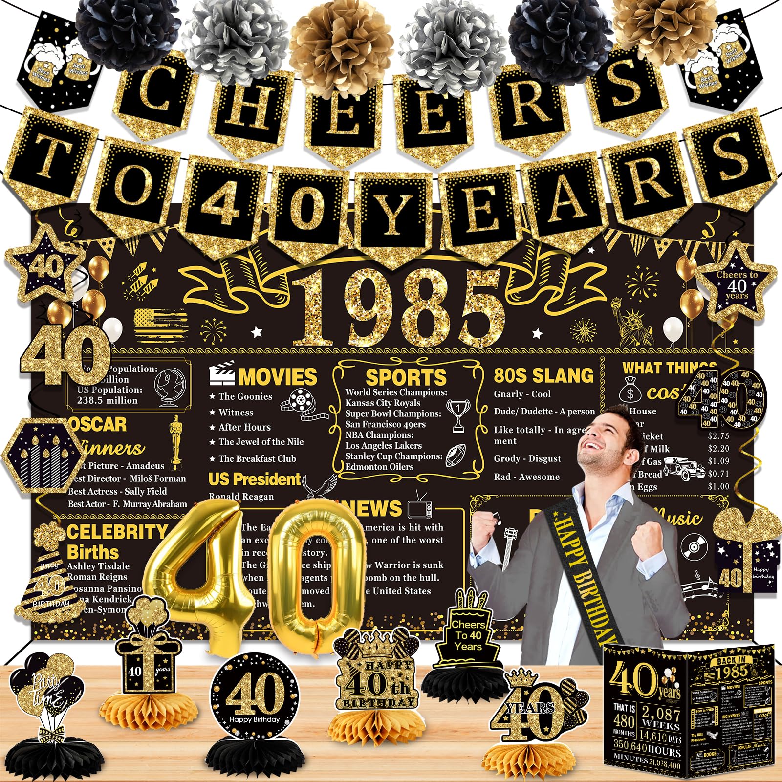 Amazon.com: 40th Birthday Decorations for Men Women,24PCS 1985 Banner ...