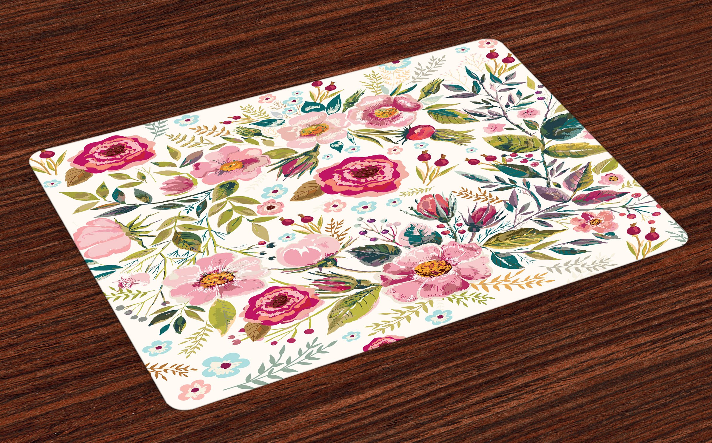 Amazon.com: Lunarable Floral Place Mats Set of 4, Shabby Form Flowers ...