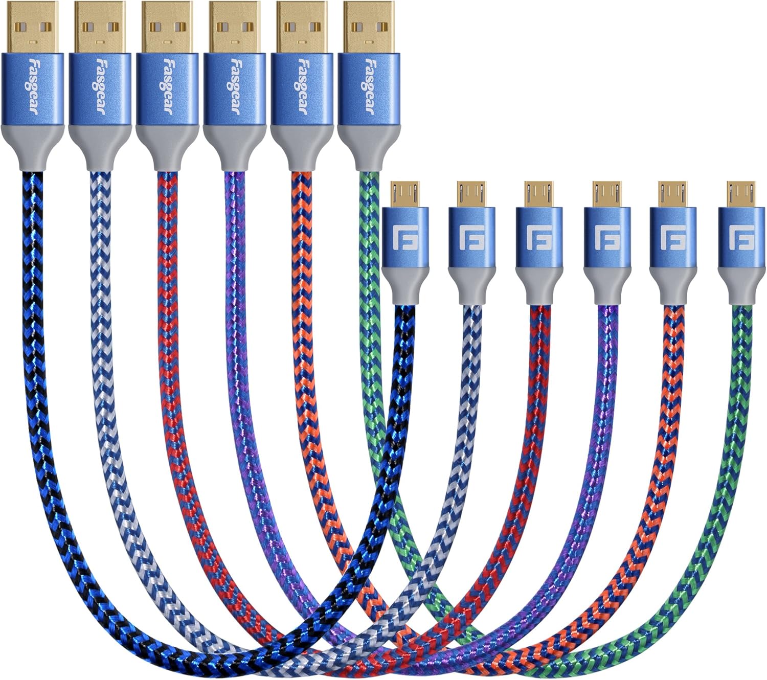 Amazon.com: Fasgear Micro USB Cable 1ft, 6 Pack Nylon Braided 12 inch ...