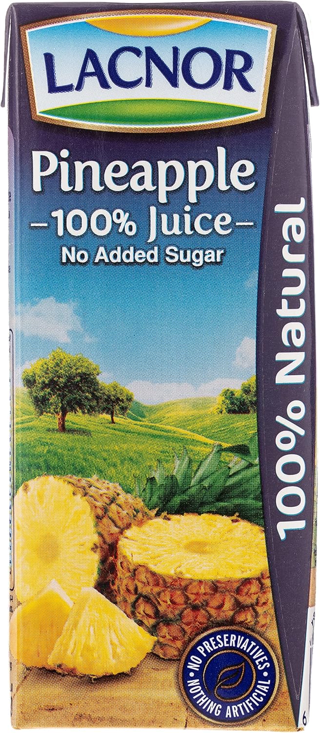Lacnor Essentials Pineapple 100% Juice, No Added Sugar, 180Ml Pack Of 8 ...