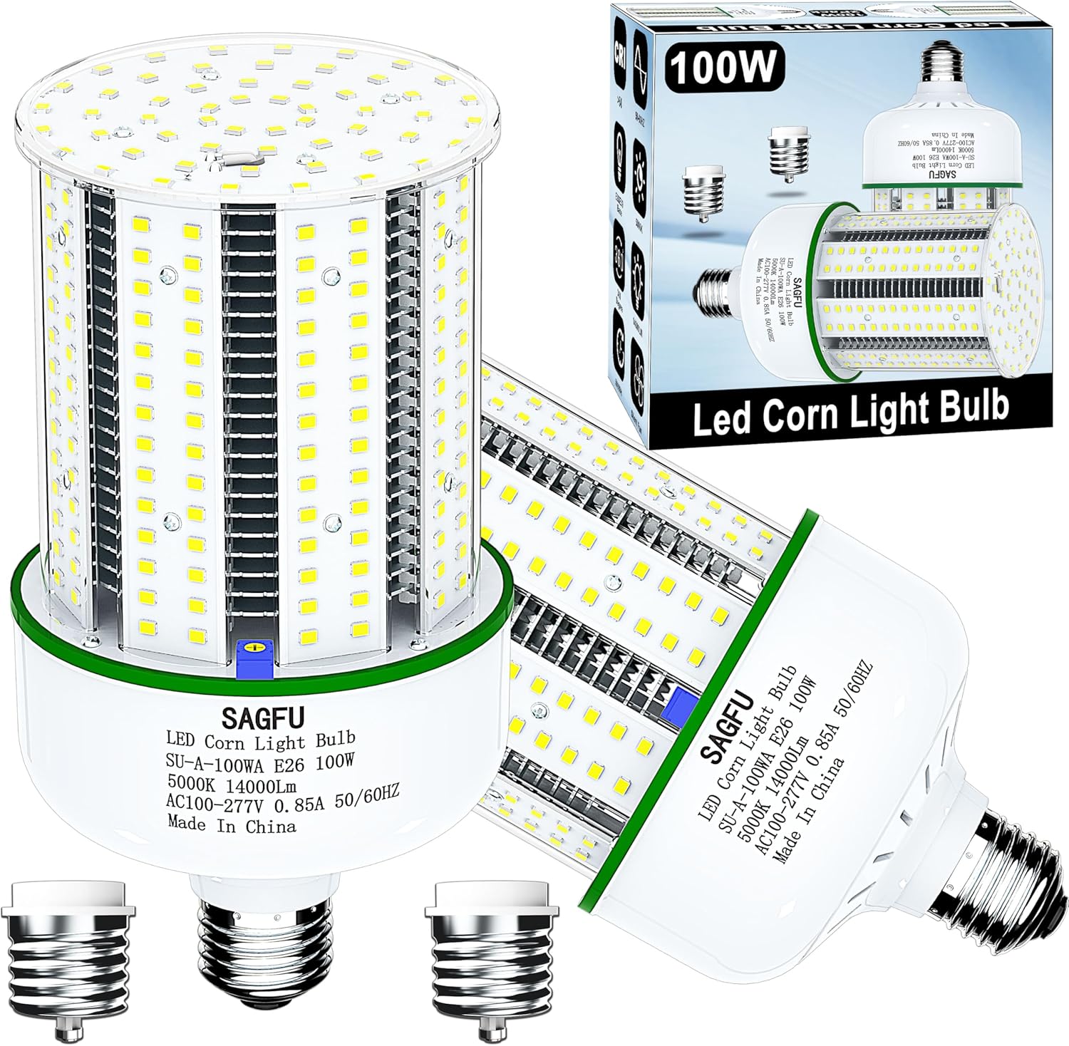 SAGFU 100W LED Corn Light Bulb,5000K Daylight White Corn cob led Light ...