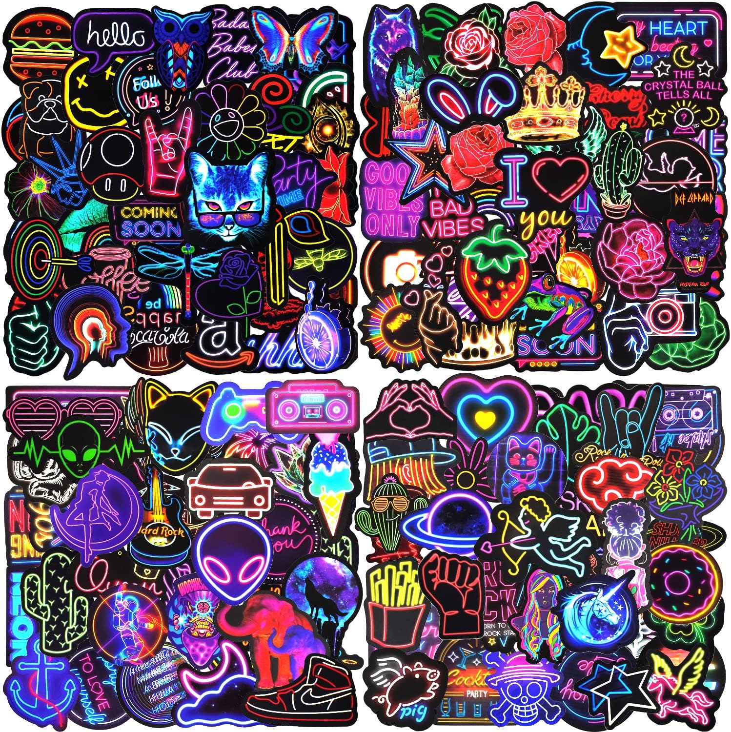 Aufkleber 200 Stück Neon Sticker Set Wasserfeste Vinyl Sticker Decals ...