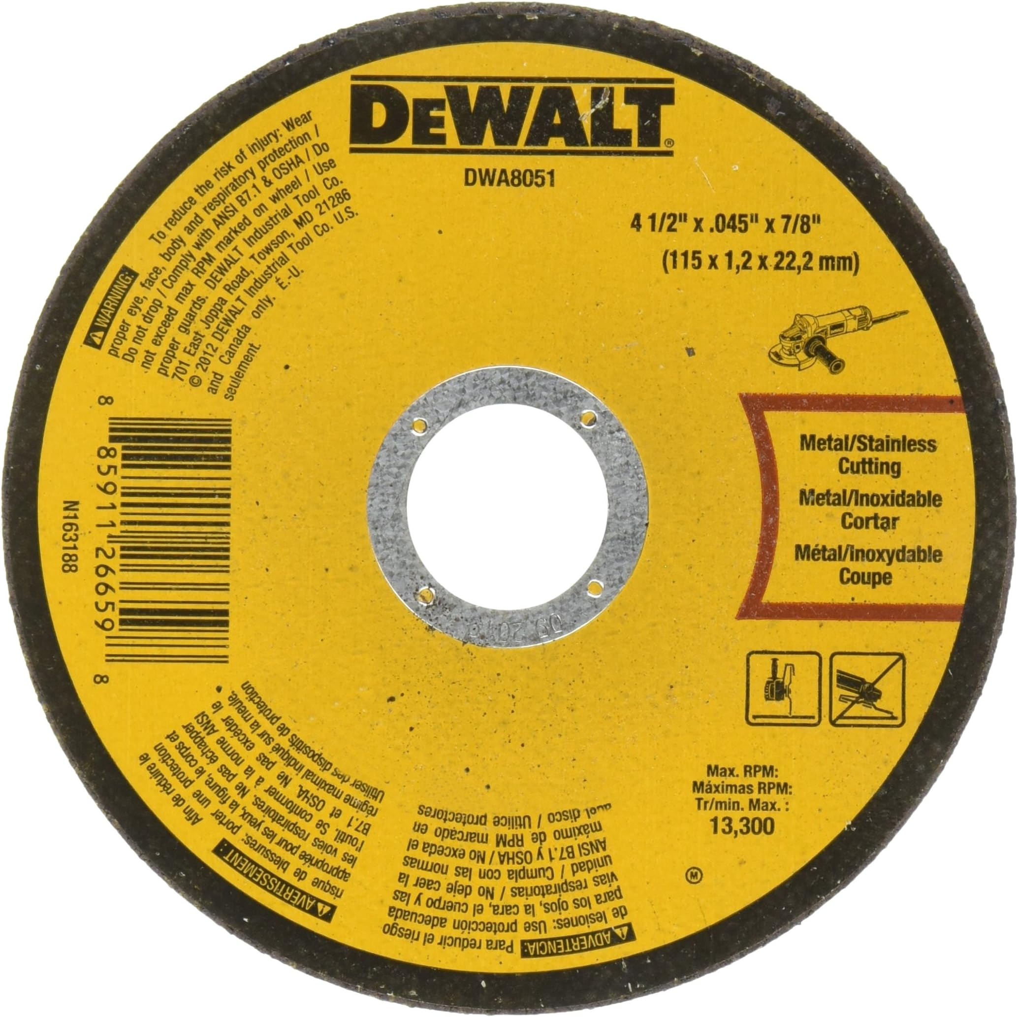 Amazon.com: (Box of 100) DEWALT DWA8051 DWA8051T10 4-1/2" x .045" x 7/8 ...