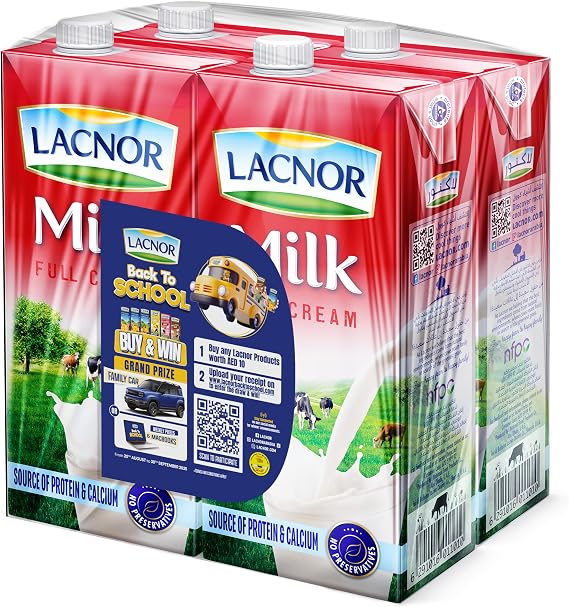 Lacnor Full Cream Milk - 1 Litre (Pack of 4) : Amazon.ae: Grocery