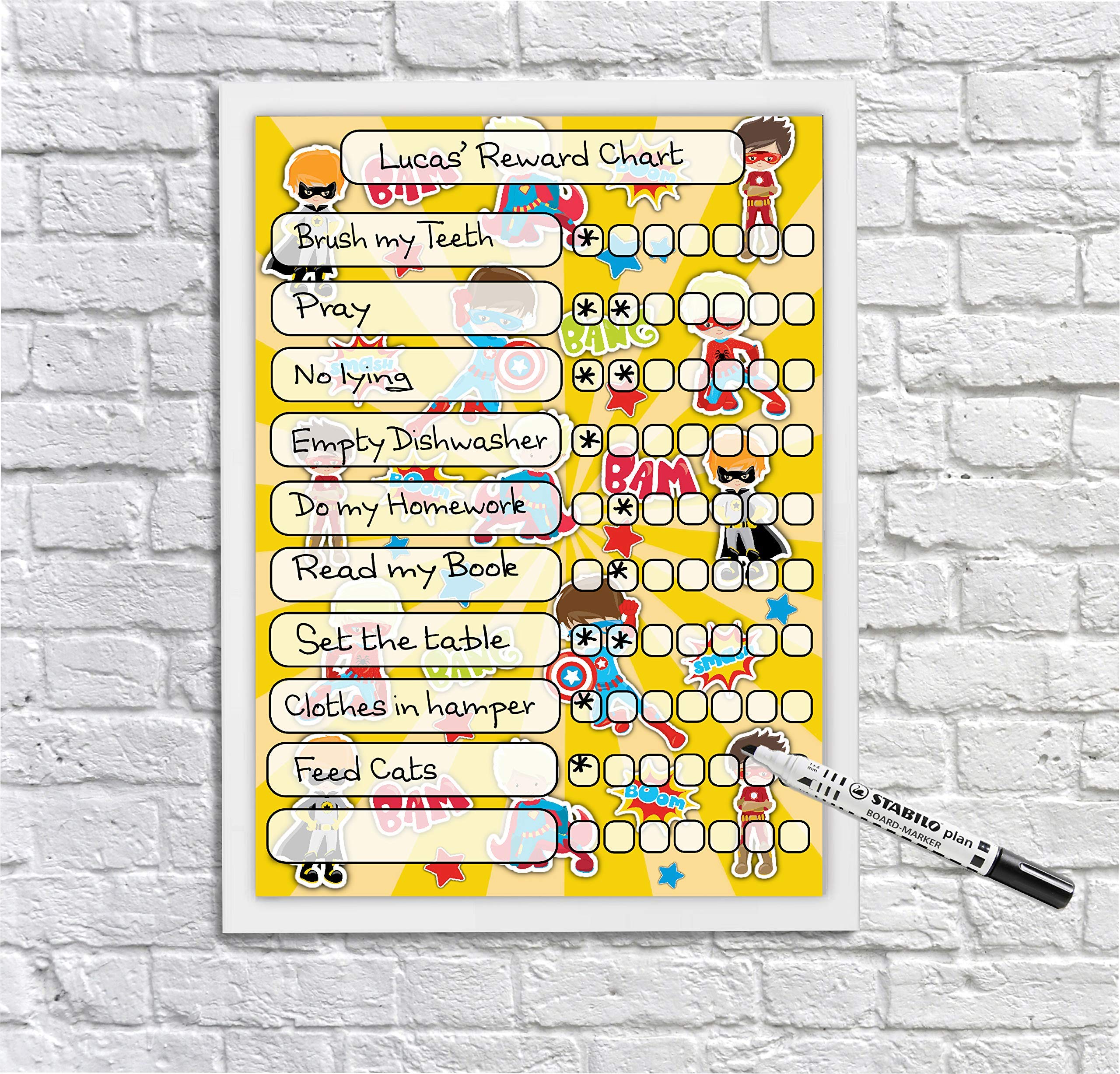 Kids Reward Chart Reusable Checklist Superhero Weekly Planner Daily ...