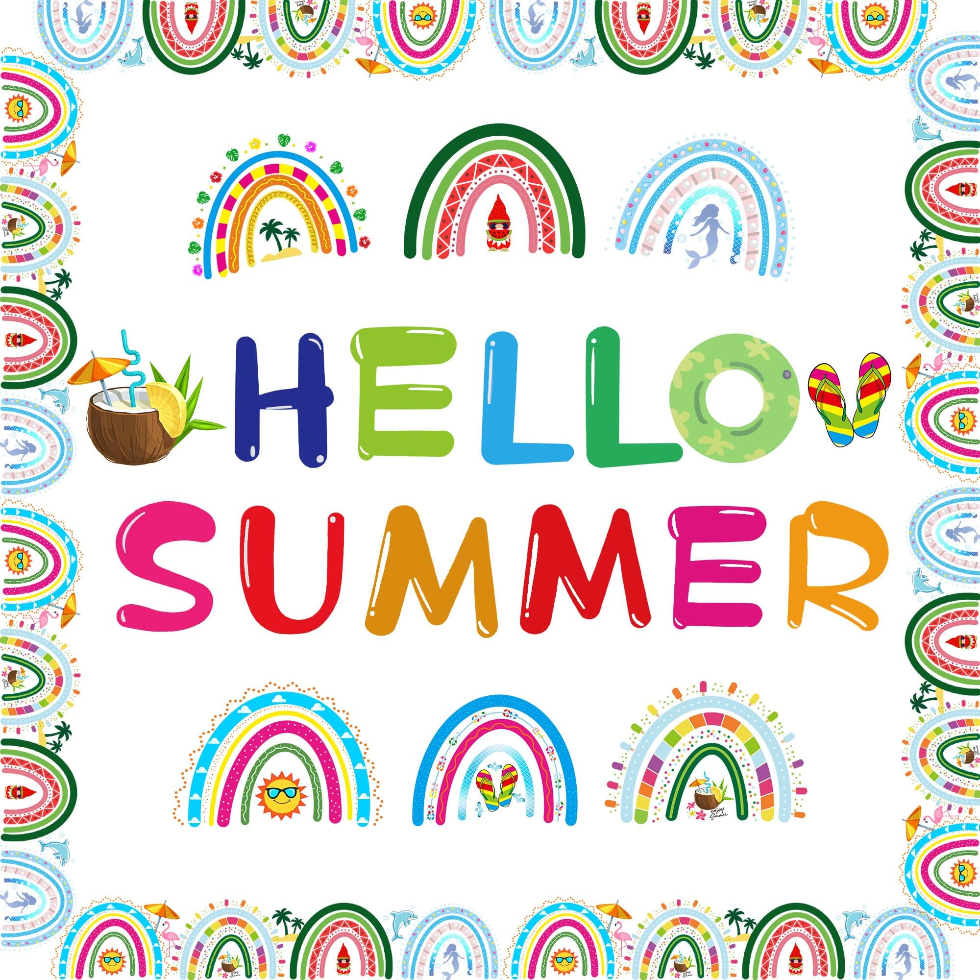 Amazon.com : 74 Pieces Summer Boho Rainbows Cutouts Hello Summer ...