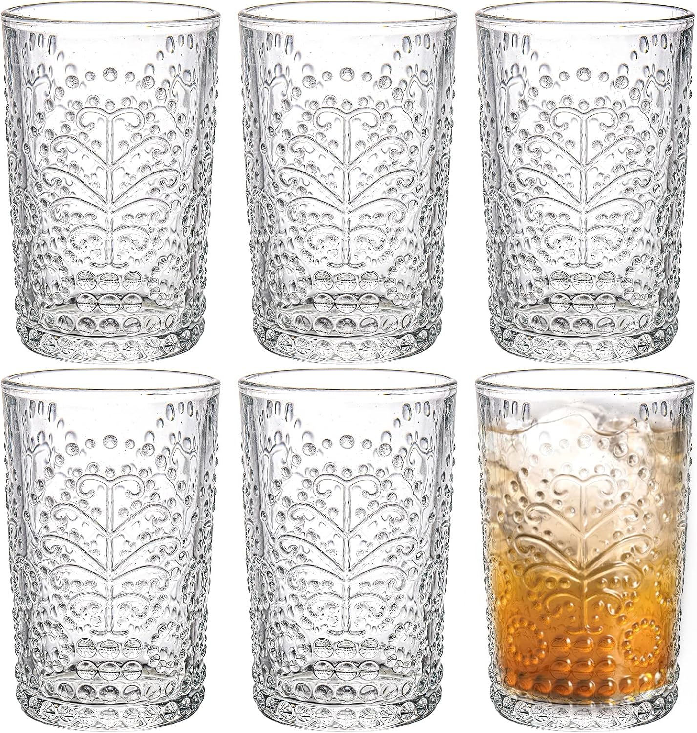 Amazon.com | Okllen 6 Pack Romantic Water Glasses, 12 Oz Clear Drinking ...