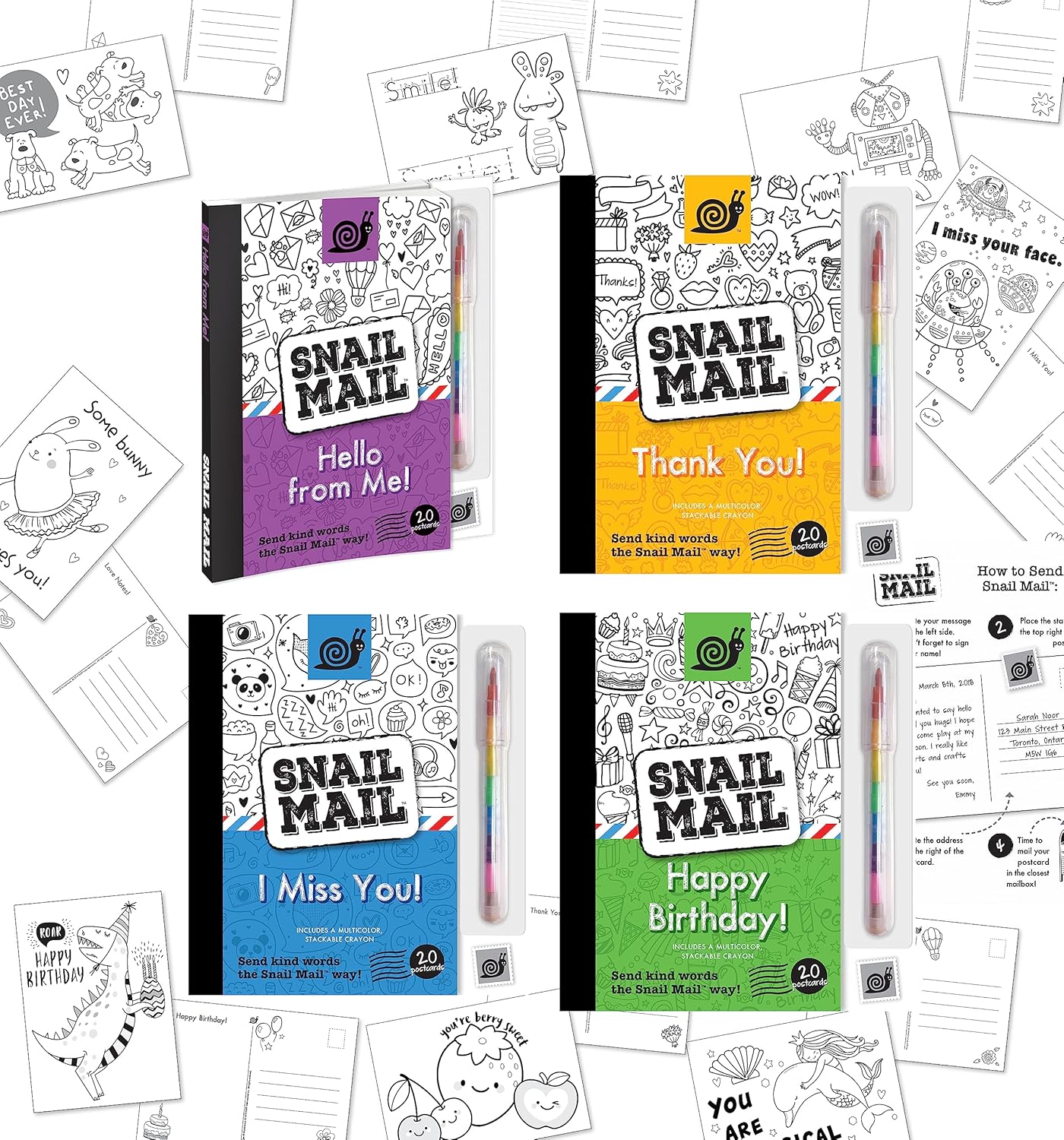 Amazon.com: Coloring Postcards for Kids or Teachers, 80 Snail Mail ...
