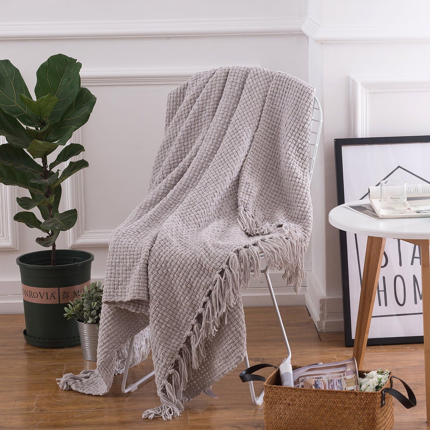 Amazon.com: PERSUN Throw Blanket Textured Solid Soft Decorative Knitted ...