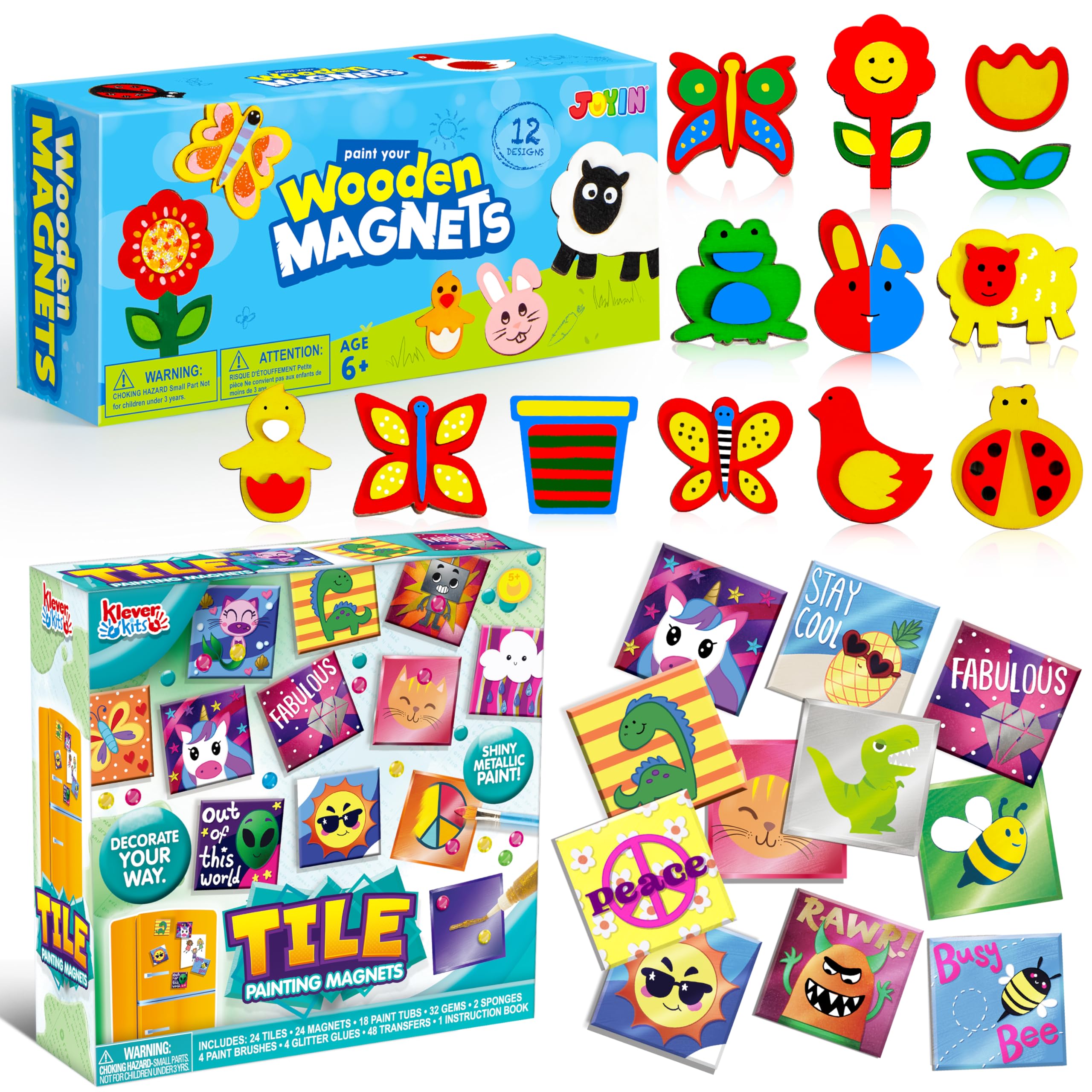 Amazon.com: JOYIN 12 Wooden Magnet Painting Kits and 24 Magnetic Mini ...