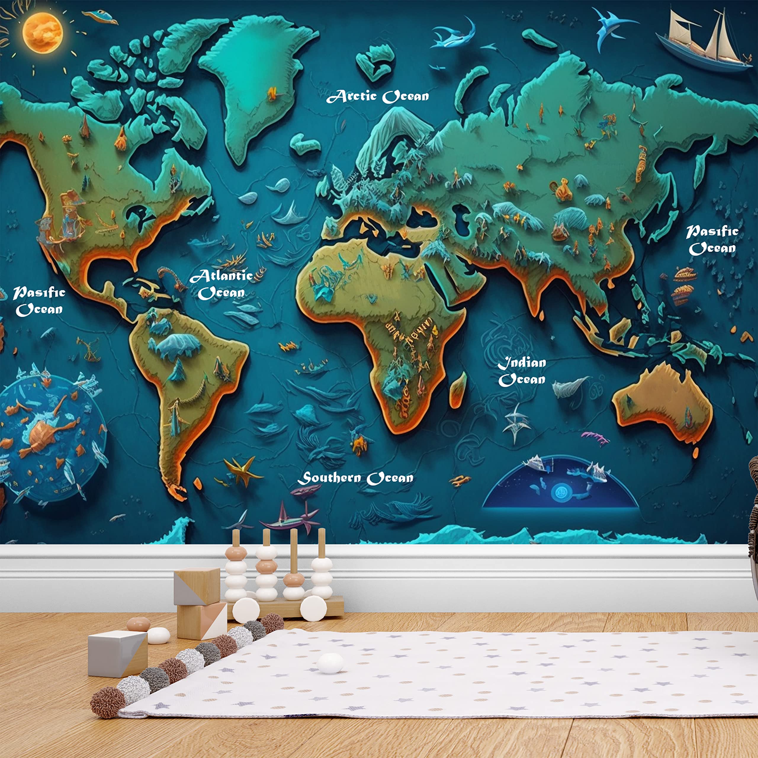 Amazon.com: World Continents Educational Map Wallpaper for Nursery ...