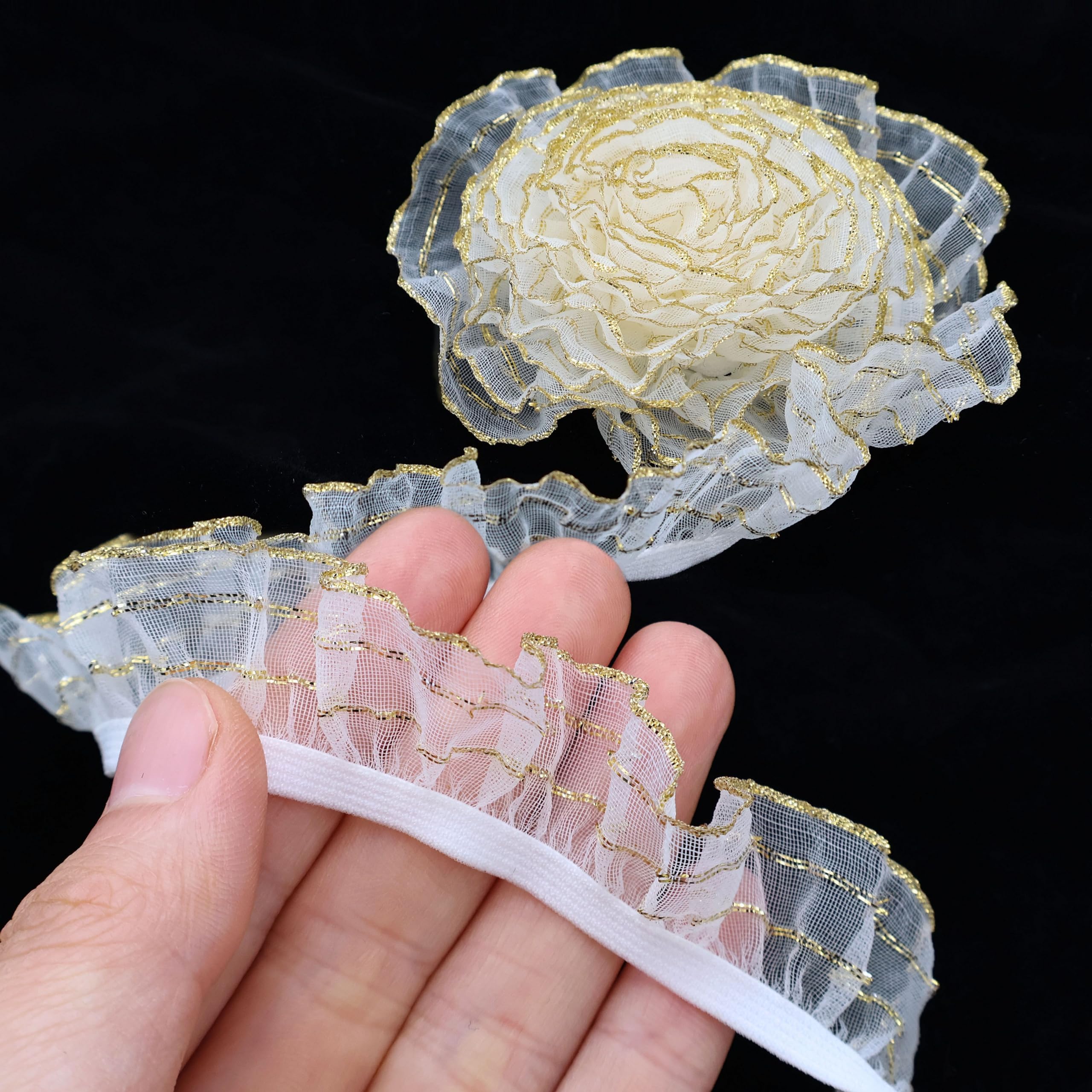 Amazon.com: IDONGCAI Elastic Ruffle Lace Trim 5Yards 0.86Inch Gorgeous ...