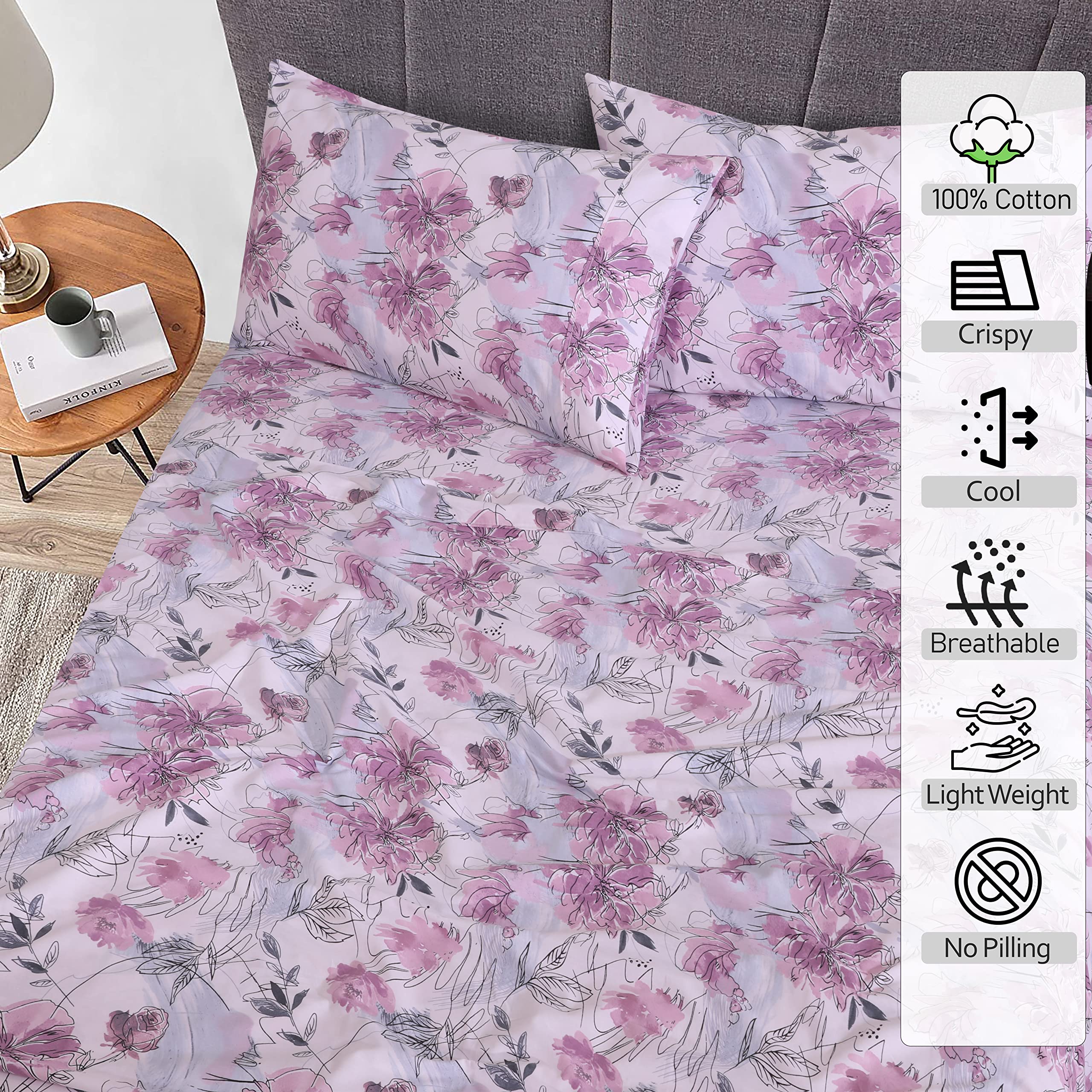 RUVANTI 100% Cotton Sheets for King Size Bed - Crispy Cooling Percale ...