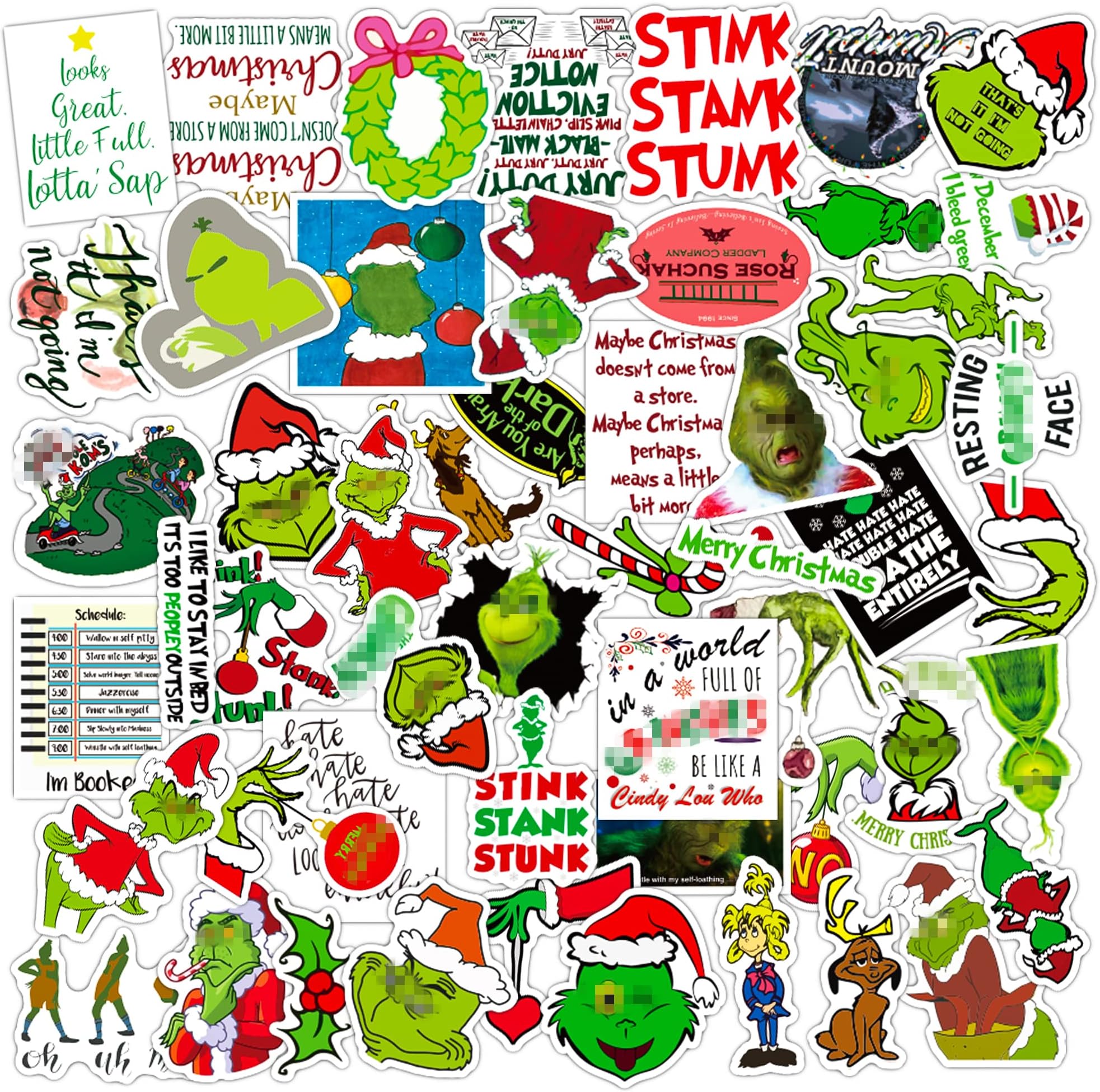 Amazon.com: Christmas Grinch Stickers, 50PCs, Aesthetic Cartoon Vinyl ...
