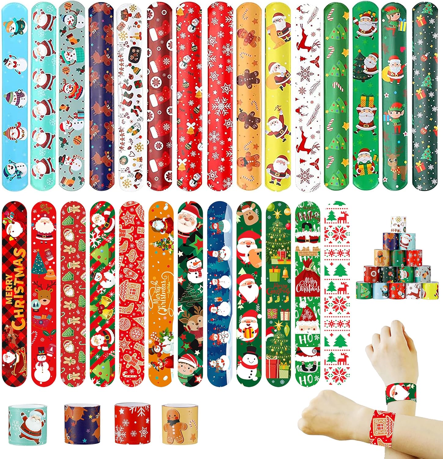 POTWPOT Christmas Slap Bands for Kids, 27 Pieces Slap Bracelets Wrist ...