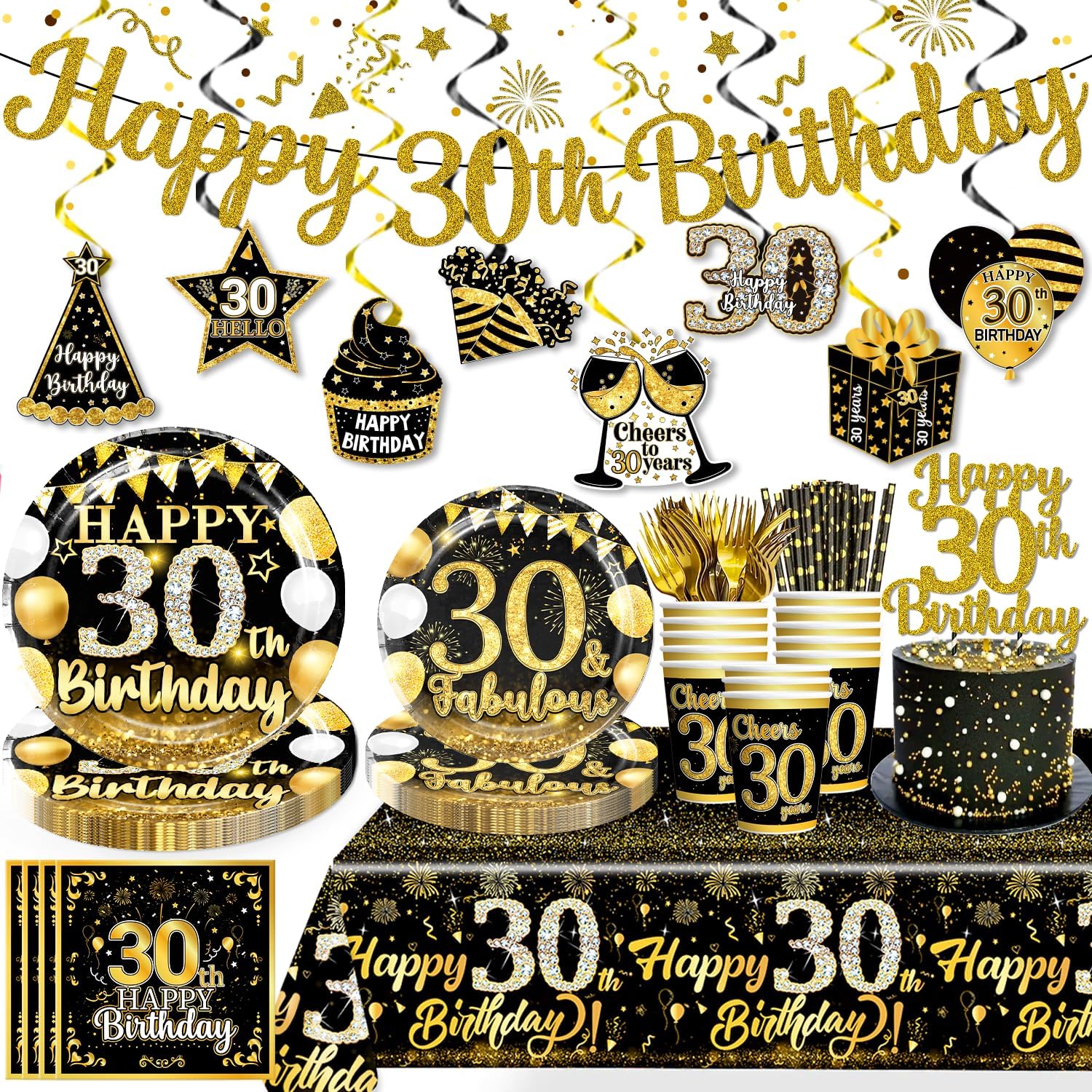 Amazon.com: Yingoto 161 PCS 30th Birthday Decorations for Him, Black ...