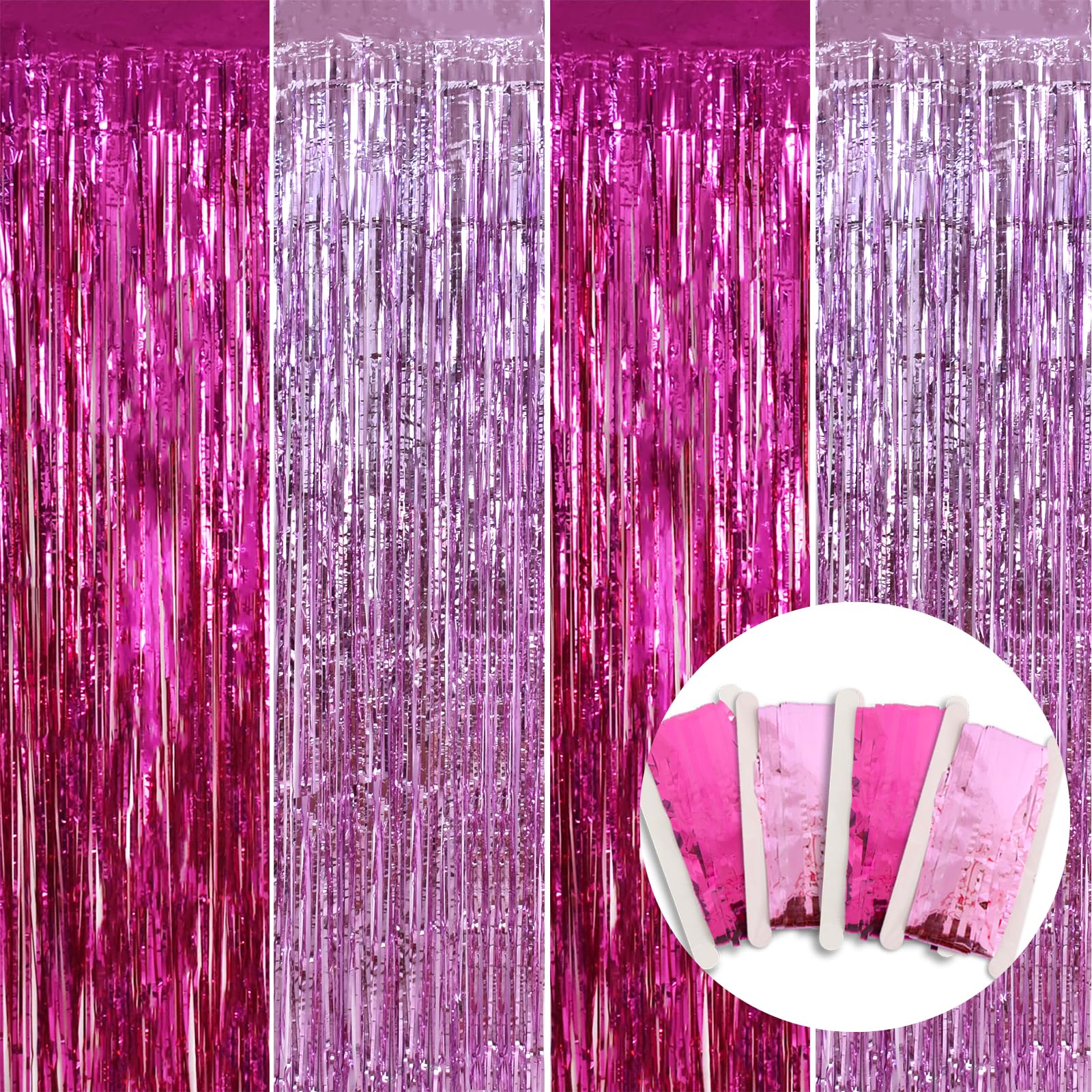 Amazon.com: BEISHIDA 4 Pcs Hot Pink-Pink Door Streamers Curtain Party ...
