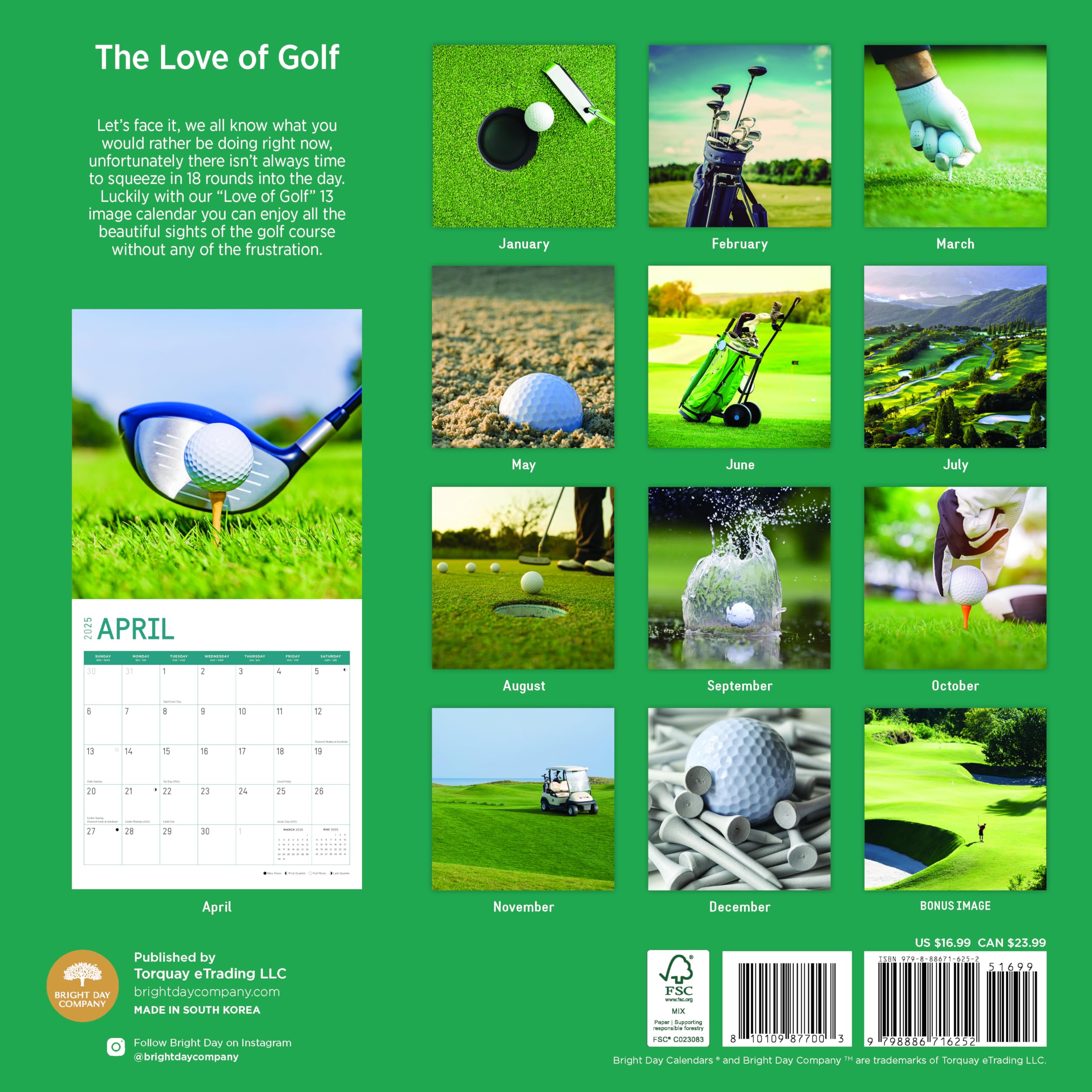 2025 The Love of Golf Monthly Wall Calendar by Bright Day, 12 x 12 Inch ...