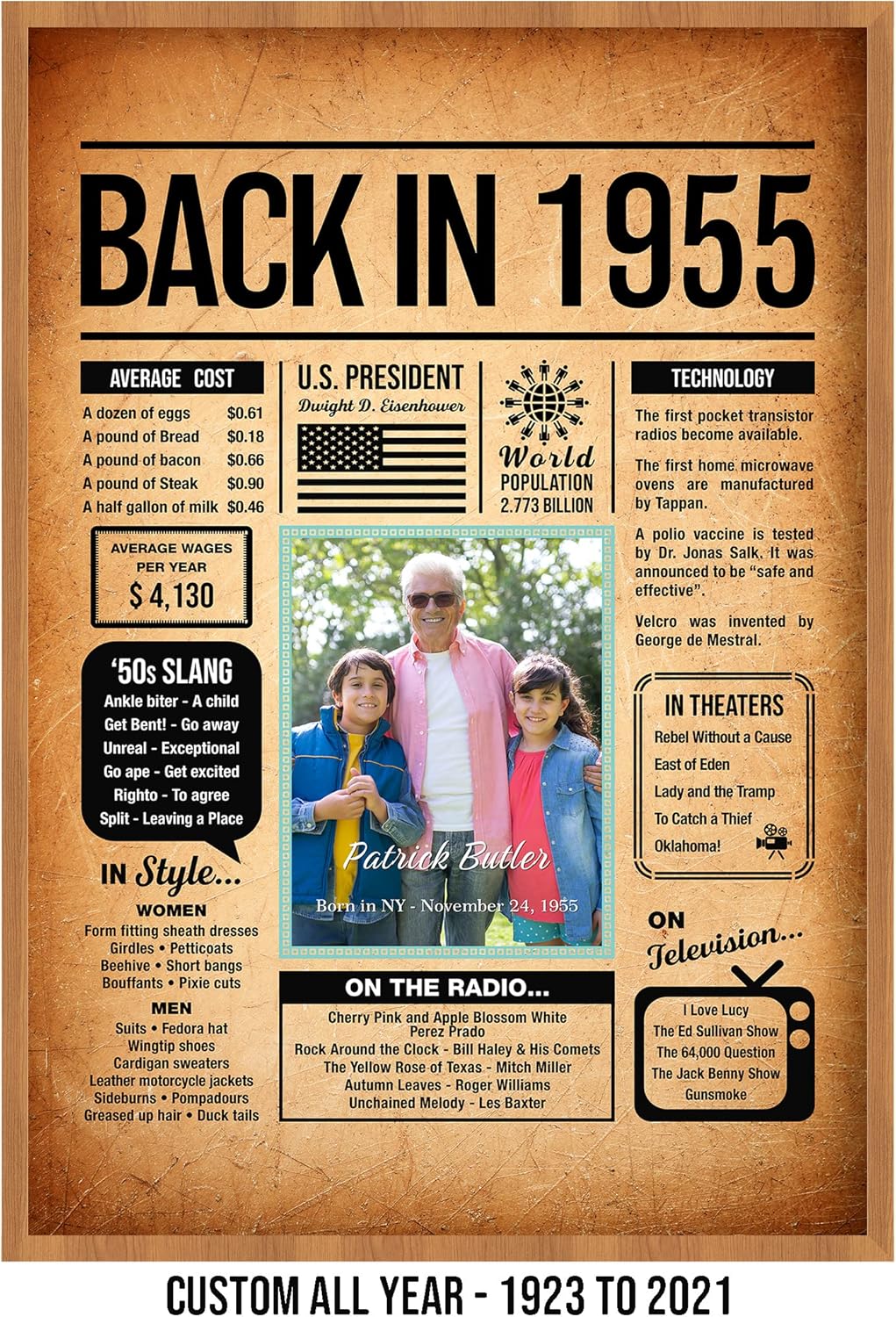 Amazon.com: Back in 1955 Poster Sign, Personalized Birthday Gifts Idea ...