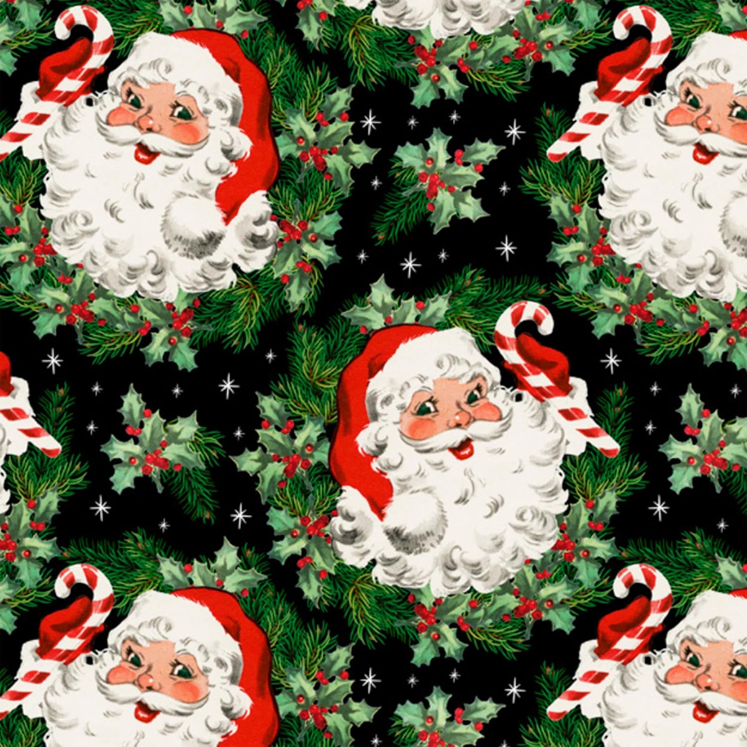Amazon.com: Christmas Santa Claus Wreaths Print 100% Cotton Fabric ...