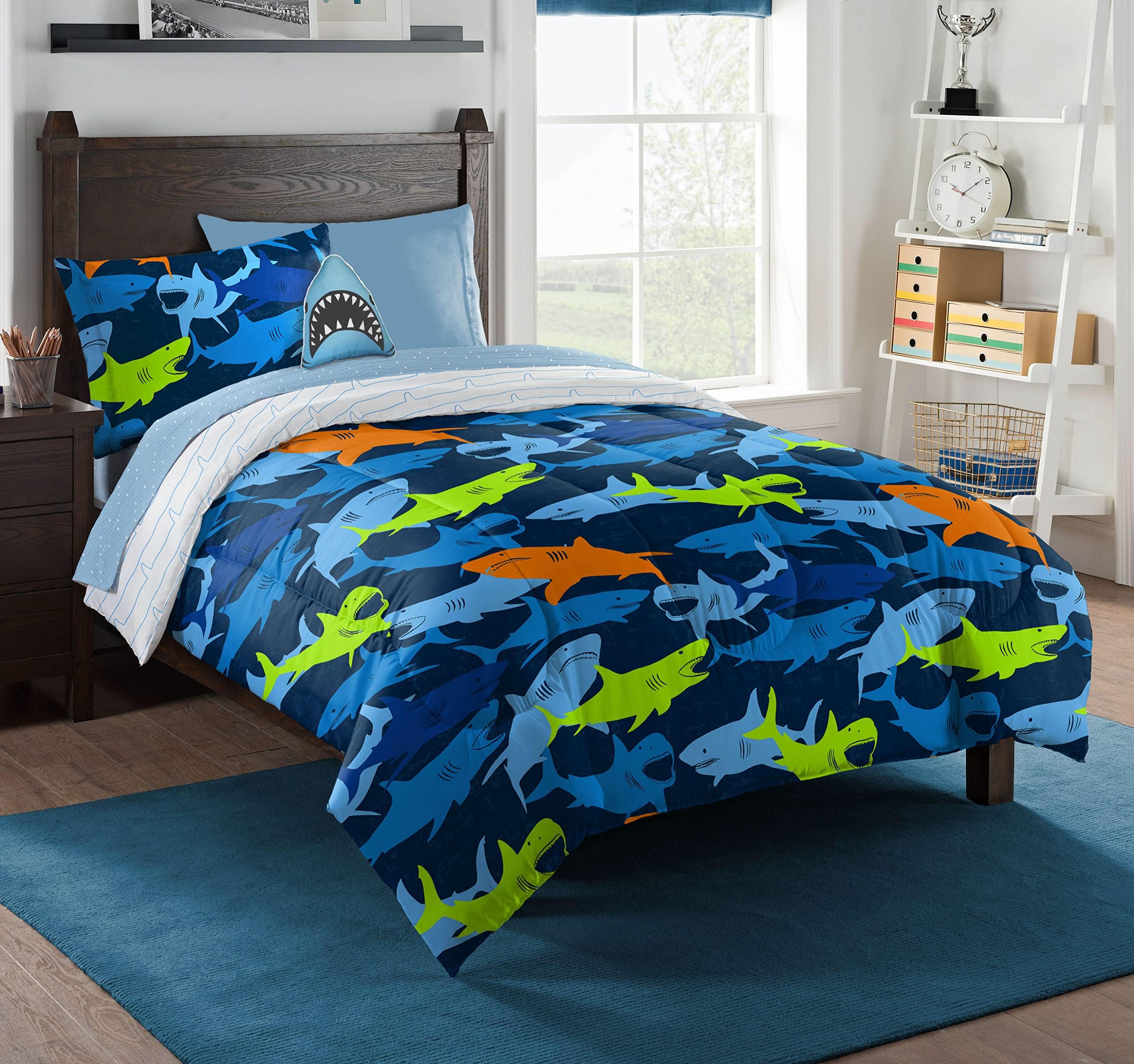 Amazon.com: Fancy Linen Comforter Set Dinosaurs Blue Light Blue Grey ...