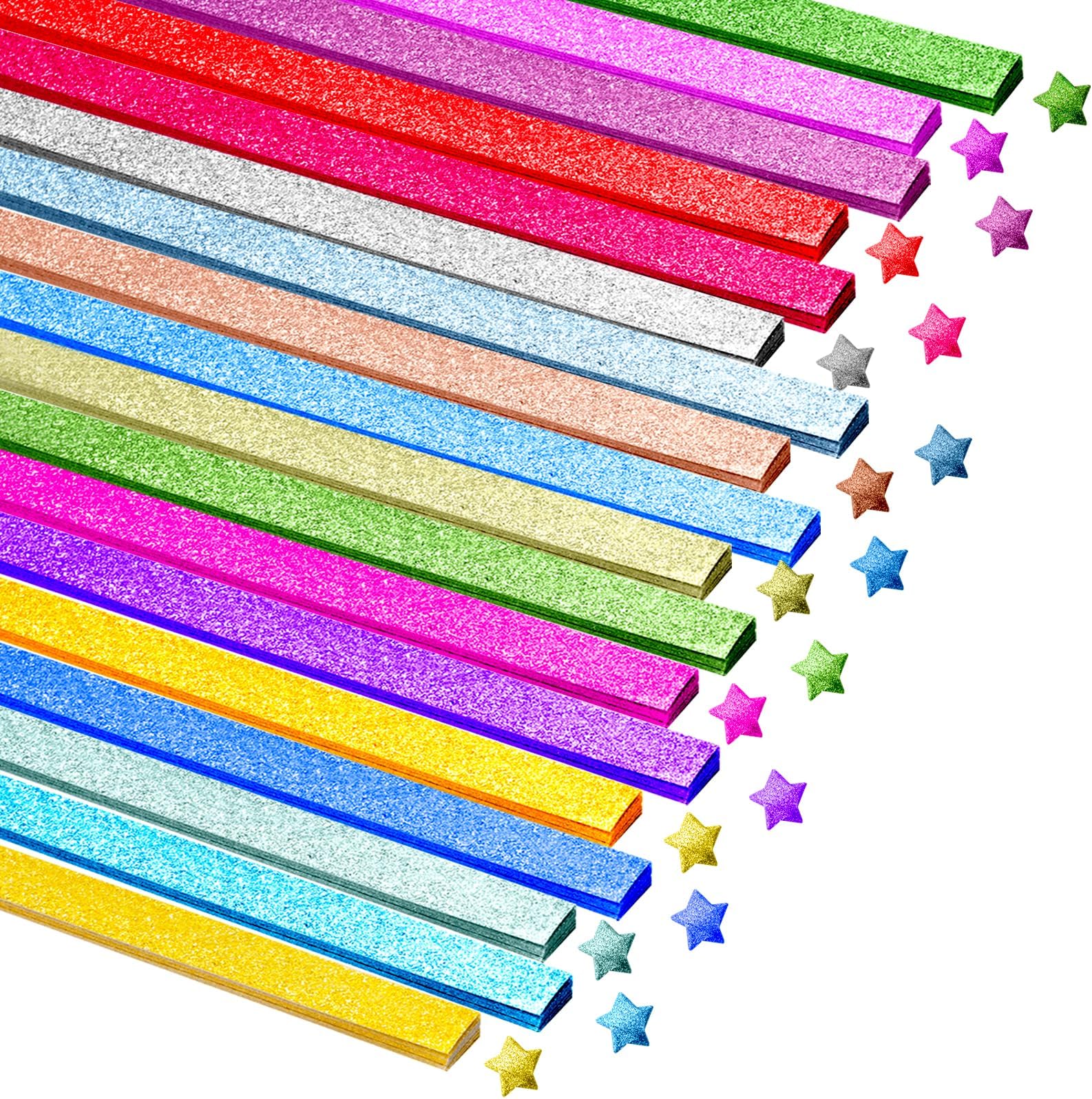 Amazon.com : Glitter Origami Stars Paper Strips Lucky Star Colorful ...