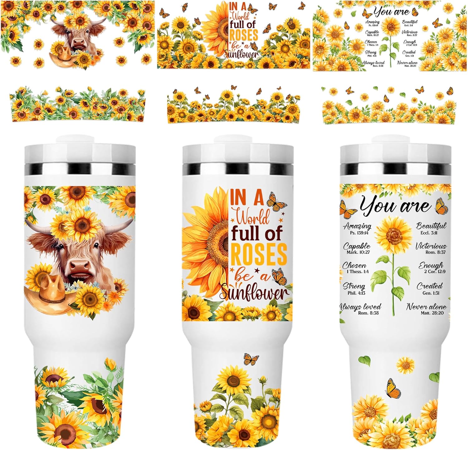 Amazon.com: Romart UV DTF Cup Wraps: 6 Sheets Sunflower Inspirational ...