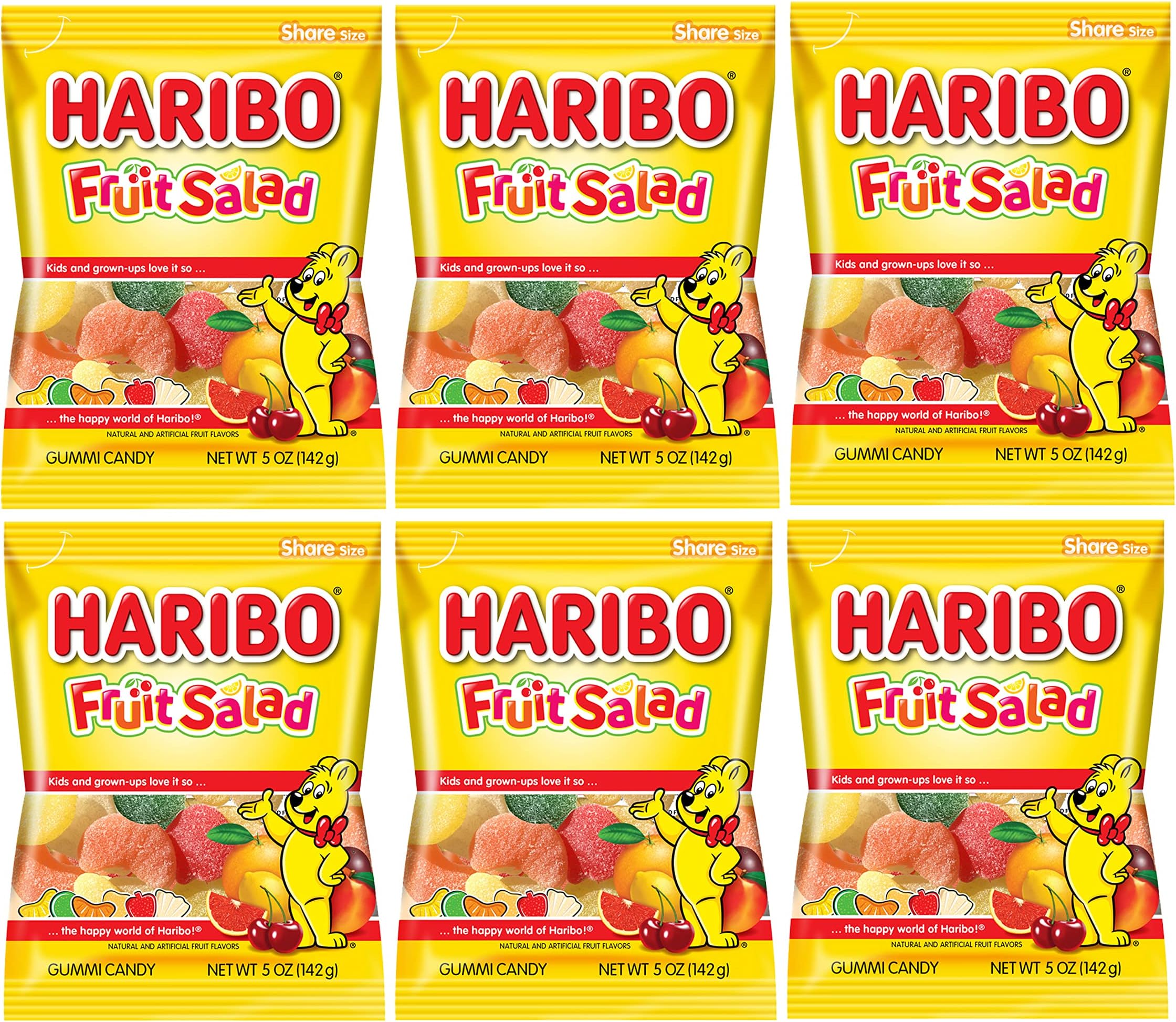Amazon.com : Haribo Fruit Salad Pack of 6 (5oz Bags) Variety of Fruit ...