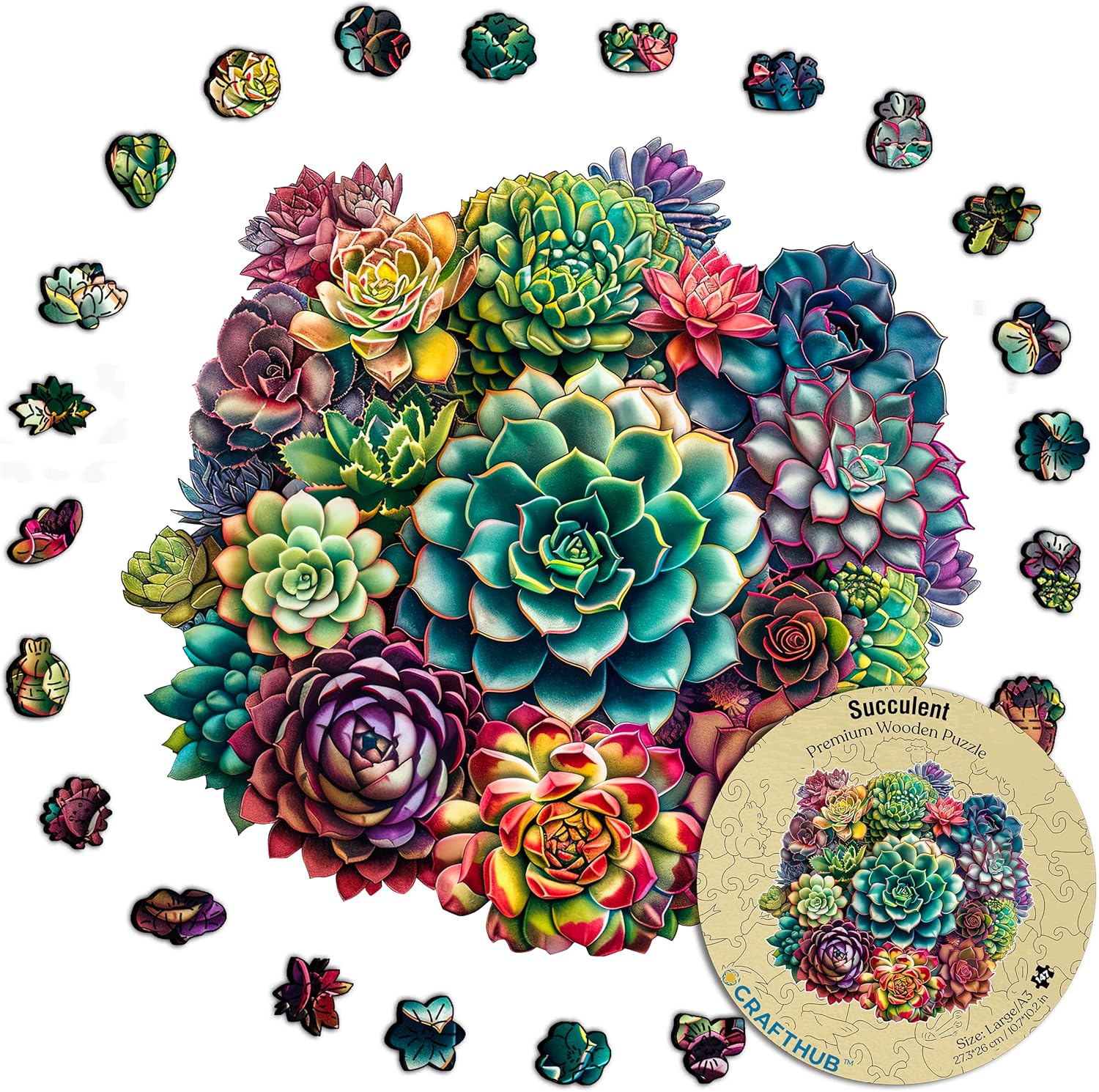 Amazon.com: Crafthub Flowers Wooden Puzzles for Adults – A3 Mandala Succulent Plants with 152 ...