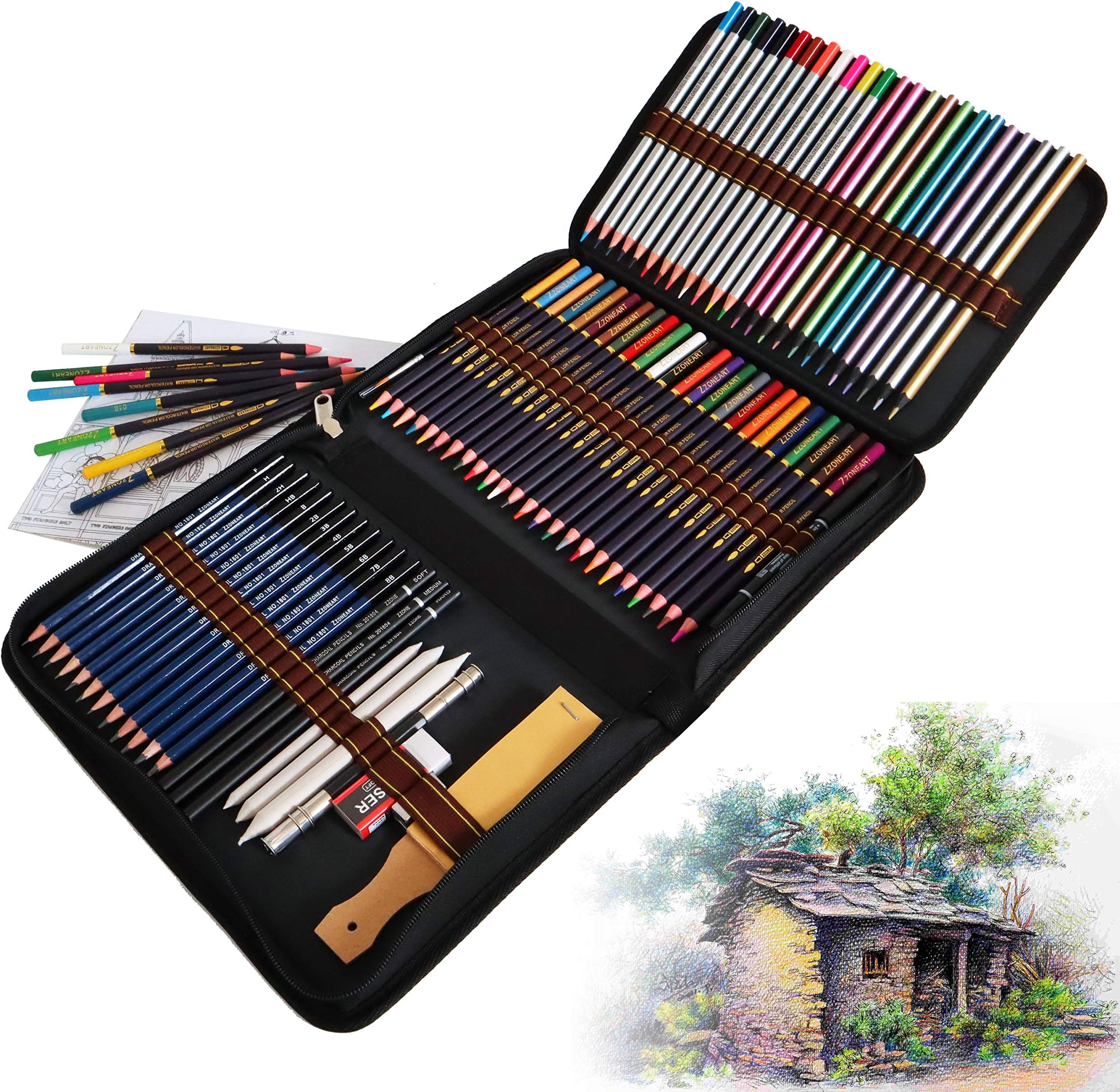 TVGO 72 Piece Drawing Pencils, Colouring Pencils and Sketch Pencils Set ...