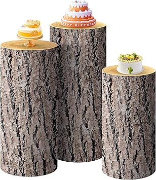Amazon.com: SaitiMade Set of 3 - Wood Cylinder Pedestal Stand Covers ...