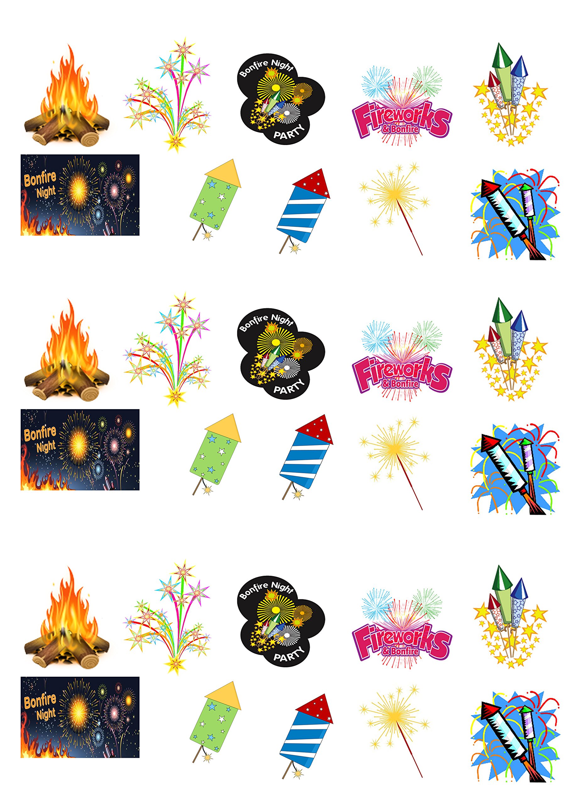 30 Stand Up Bonfire Night Fireworks Themed Wafer Paper Cake Toppers ...