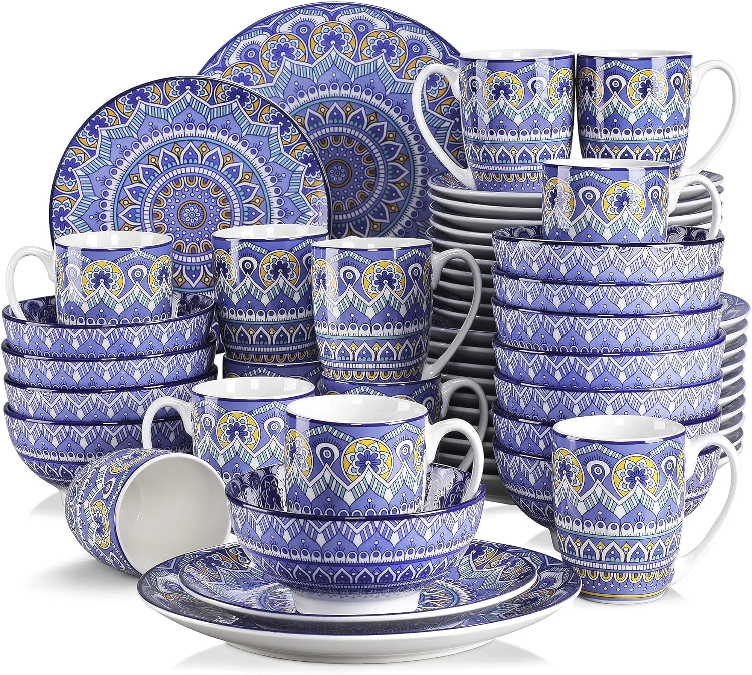 vancasso 48 Pieces Porcelain Dinner Set for 12 - Mandala Dinnerware ...