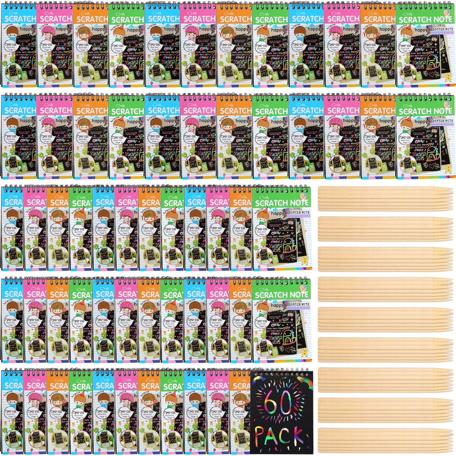 Amazon.com: Fulmoon 60 Pcs Bulk Scratch Note Pads for Kids Scratch ...