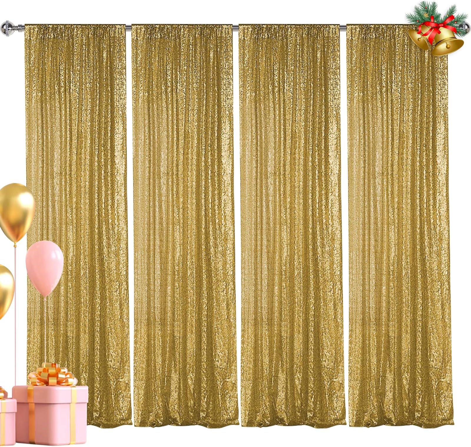 Amazon.com : Outpain Thick 20 ft x 10 ft Gold Sequin Backdrop Curtain ...