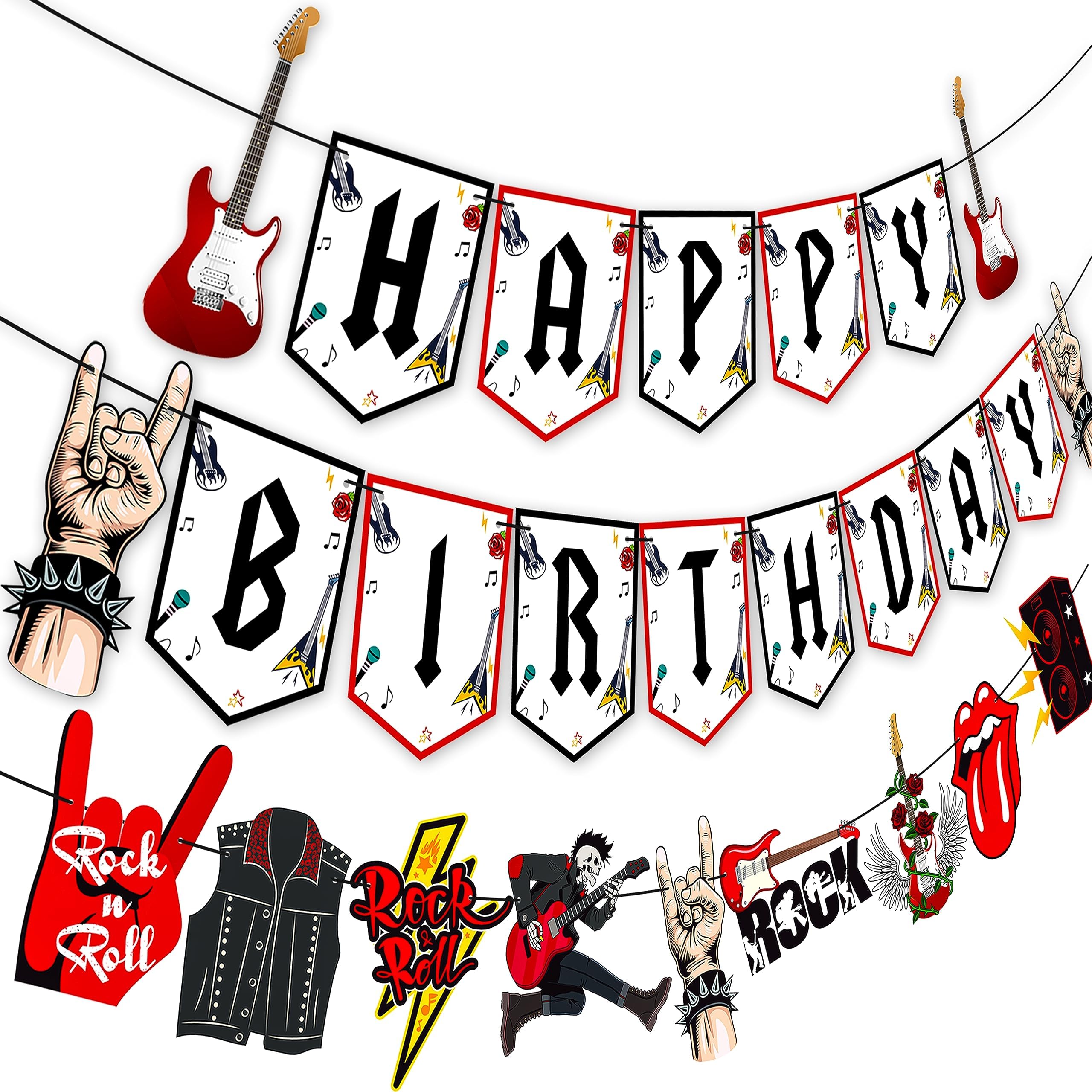 Amazon.com: Rock and Roll Birthday Banner 3Pcs One Rocks Party Banners ...