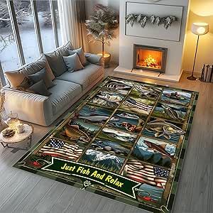 Amazon.com: Owingus Design Fishing Rug, Rustic Fishing Theme Rugs ...