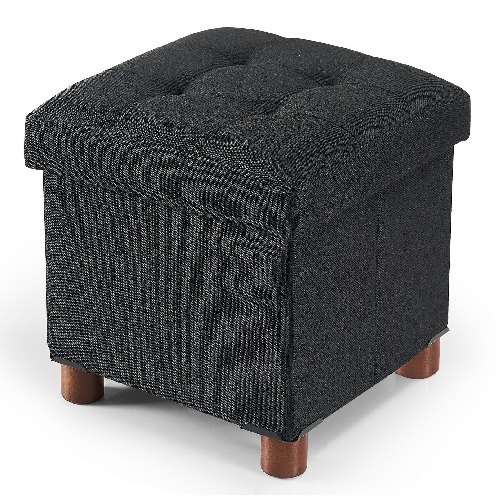 BRIAN & DANY Small Ottoman Storage Box 32x32x32.5cm, Linen Foot Stool ...