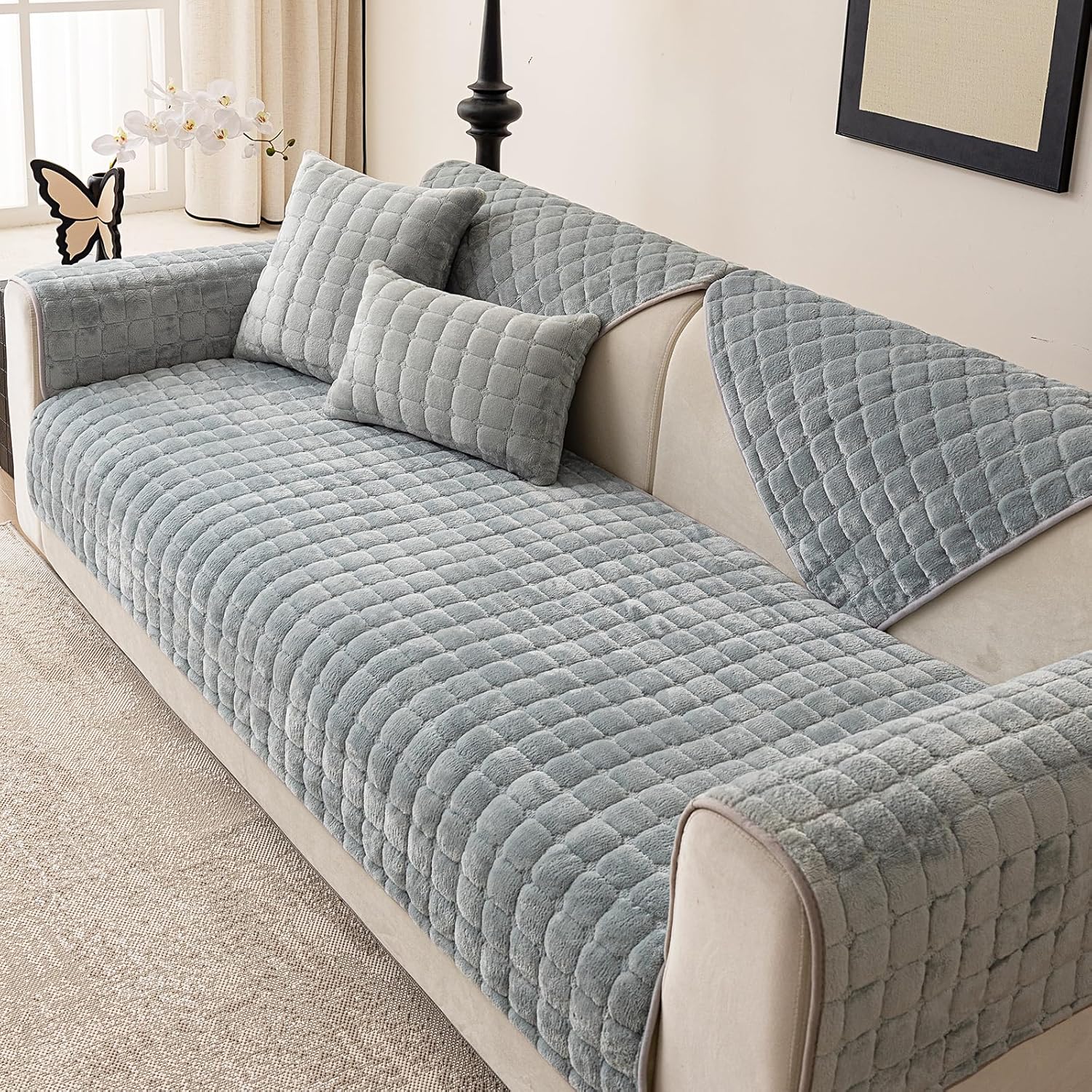 Amazon.com: tianxinbaobei Velvet Couch Cover,Faux Fur Couch Cover ...