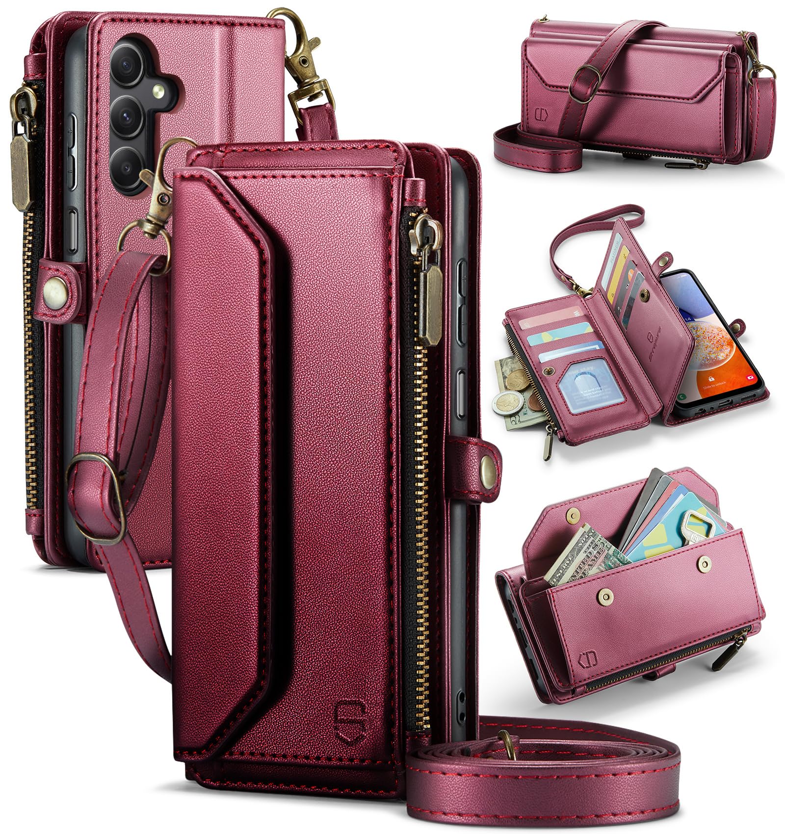 Amazon.com: Strapurs Crossbody Wallet Case Compatible with Samsung Galaxy A14 5G RFID Blocking ...