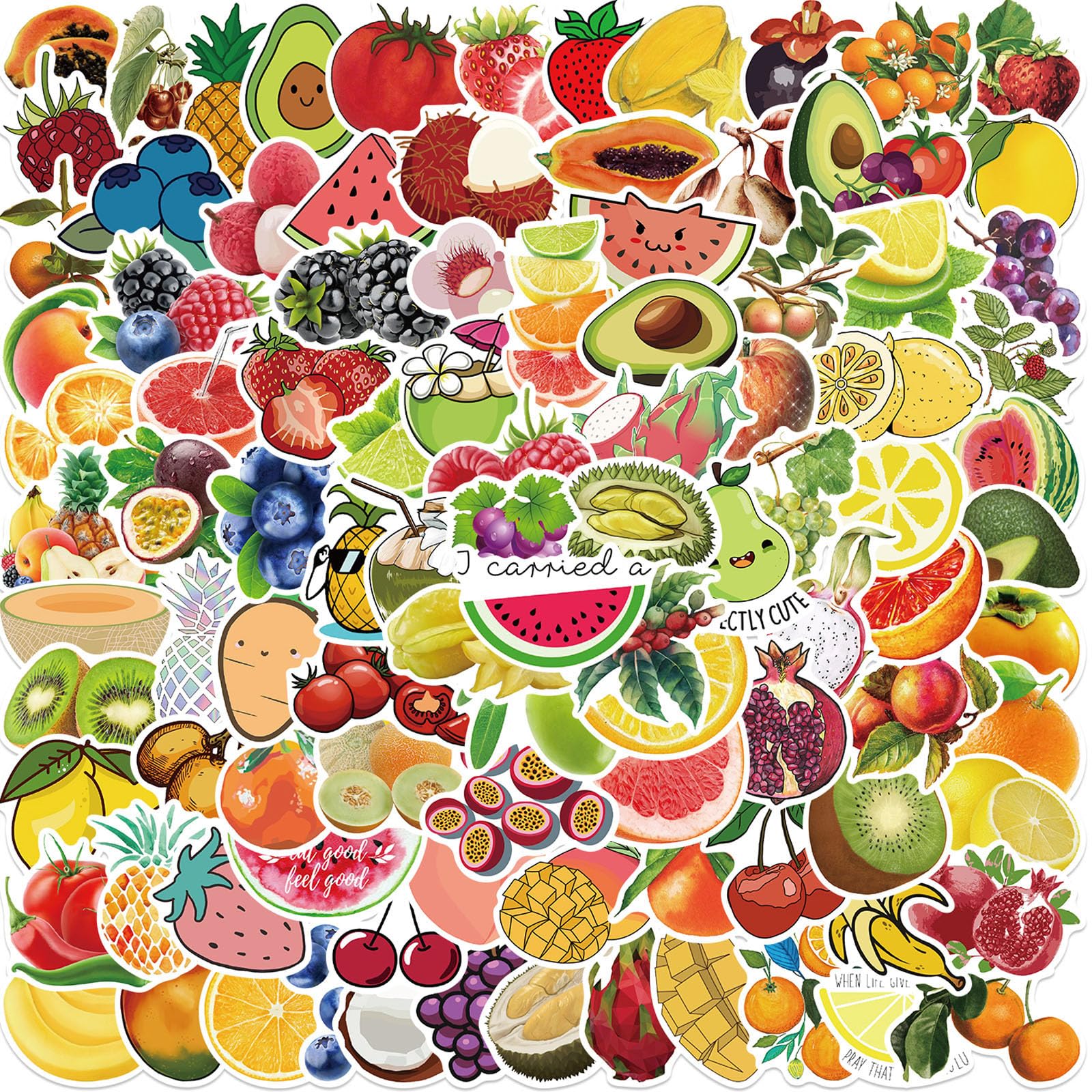 Snapklik.com : 100pcs Fruit Stickers, Repeating Waterproof Vinyl ...