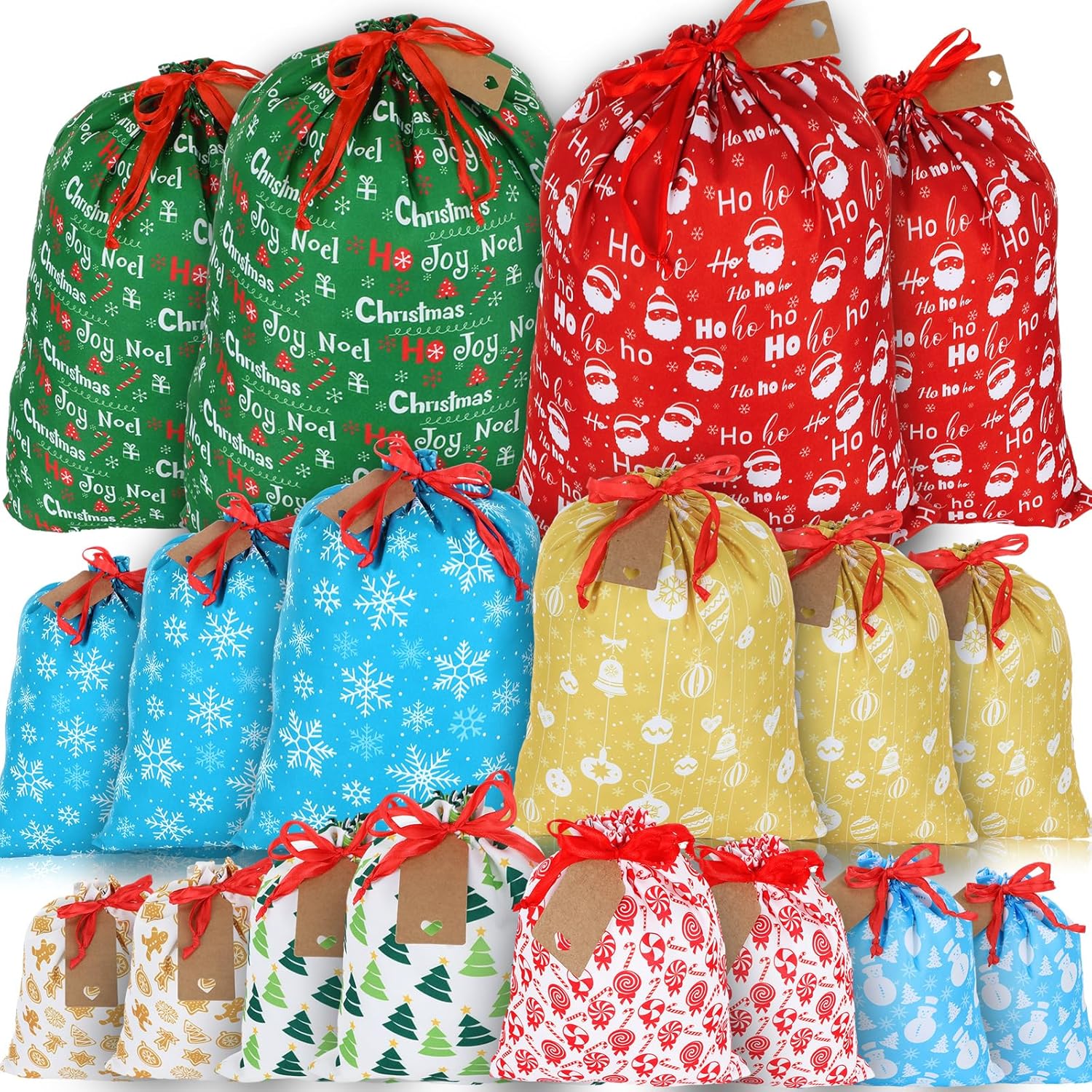Amazon.com: Locmeo 18 Pcs Christmas Drawstring Gift Bags with Tags Xmas ...
