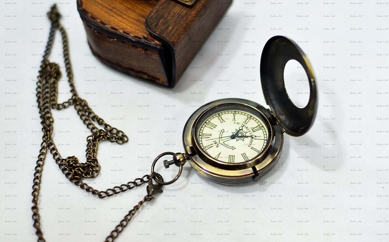 Retro Mens Brass Push Button Pocket Watch with Chain : Amazon.ca ...