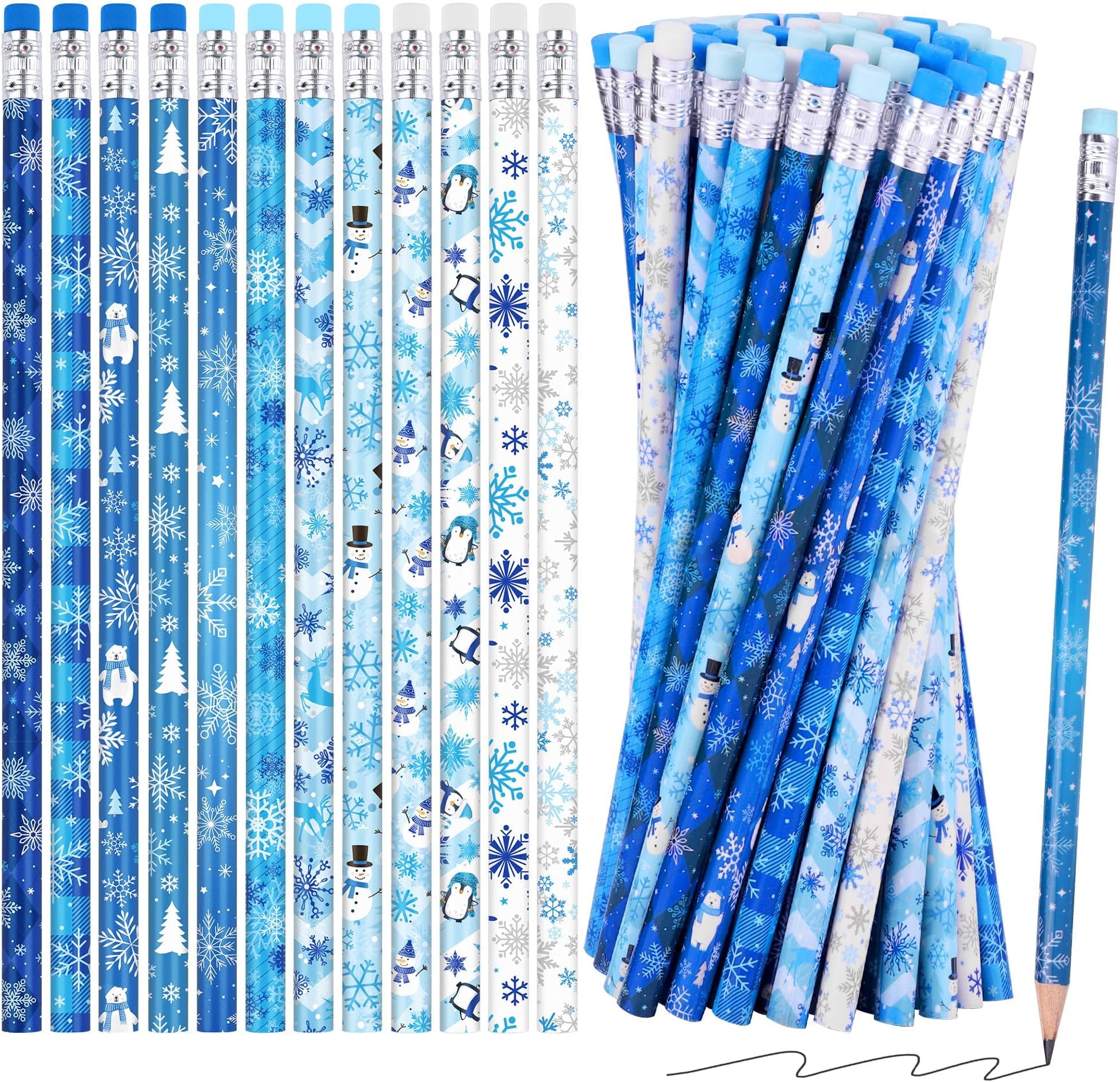 Amazon.com : Fovths 192 Pieces Winter Snowflake Pencils with Eraser ...